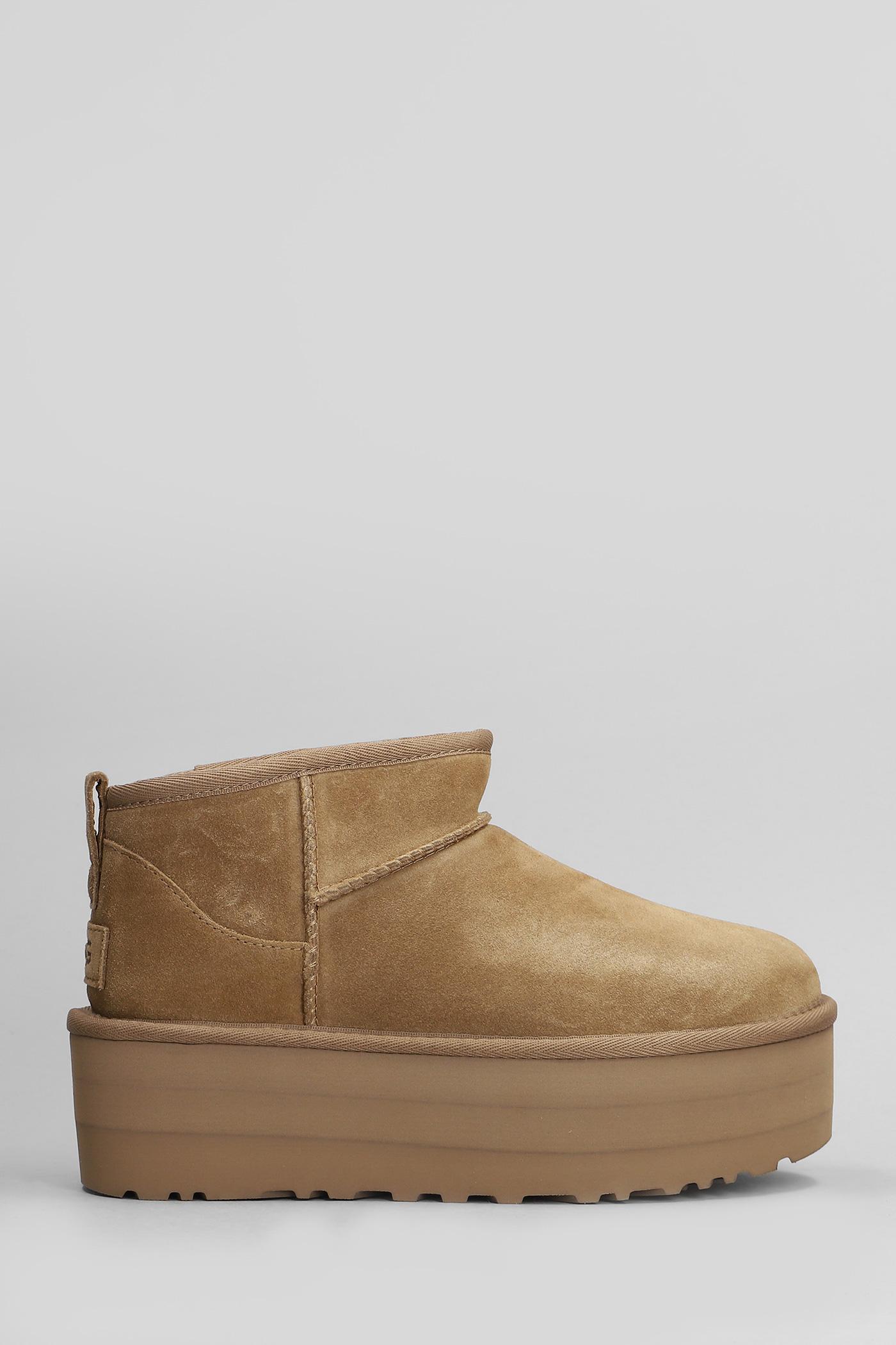 UGG Classic Ultra Mini Low Heels Ankle Boots In Leather Color Suede in ...