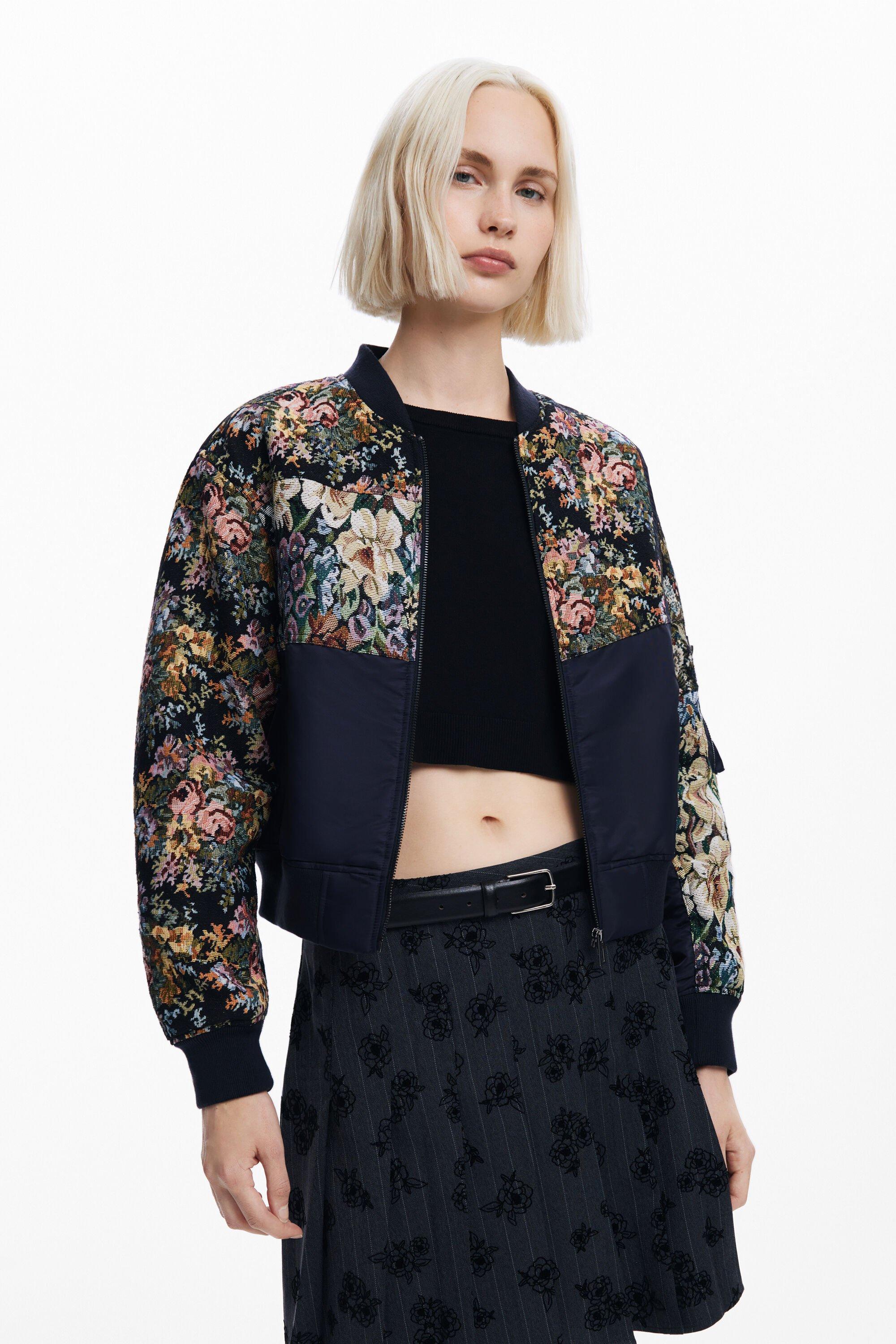 Desigual Printed Bomber Jacket in Blue | Lyst