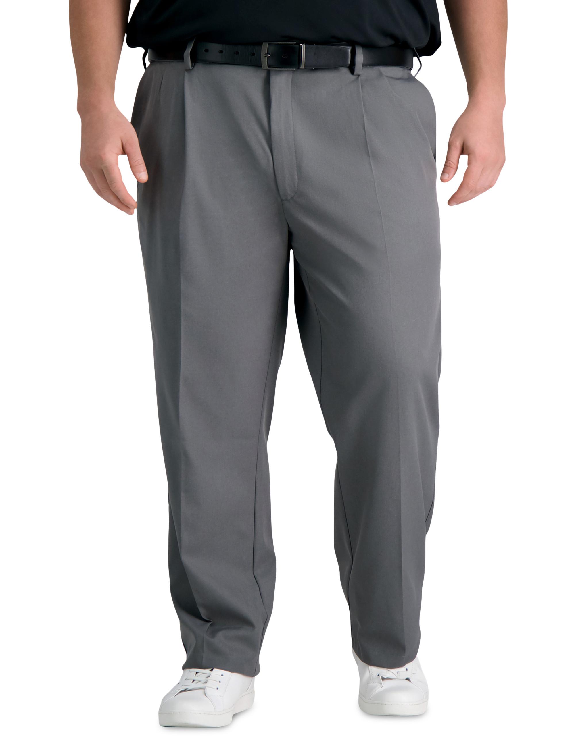Haggar Big & Tall Cool Right Performance Flex Pleated Pants in Gray for ...