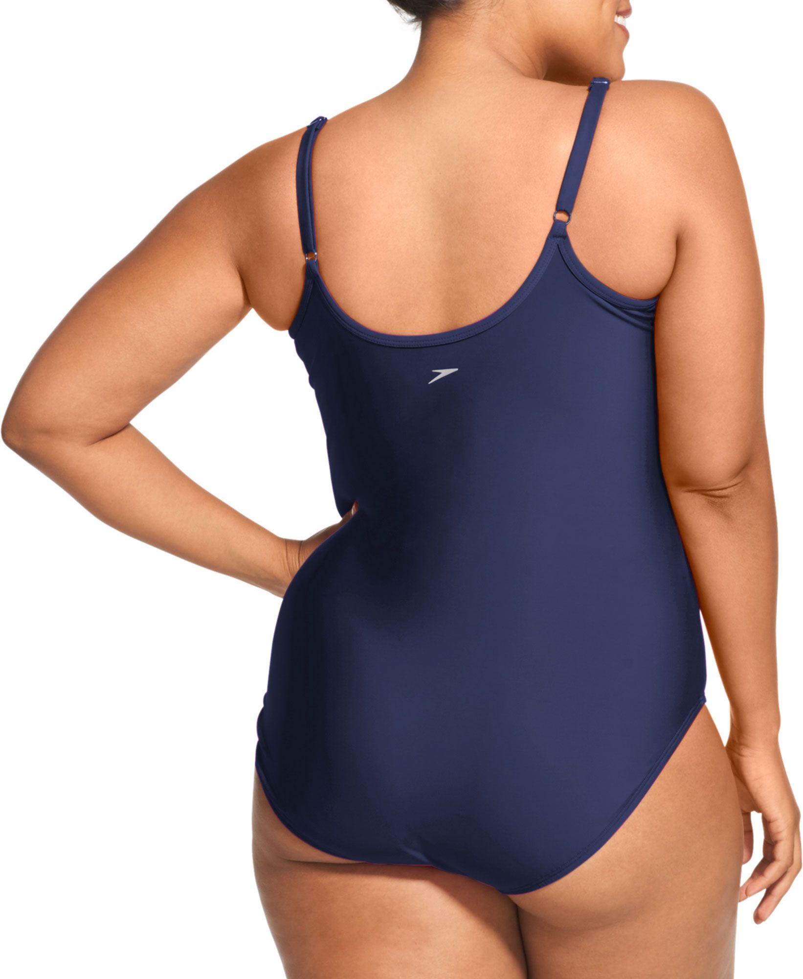 Speedo Plus Size Solid Shirred One Piece Swimsuit In Blue Lyst