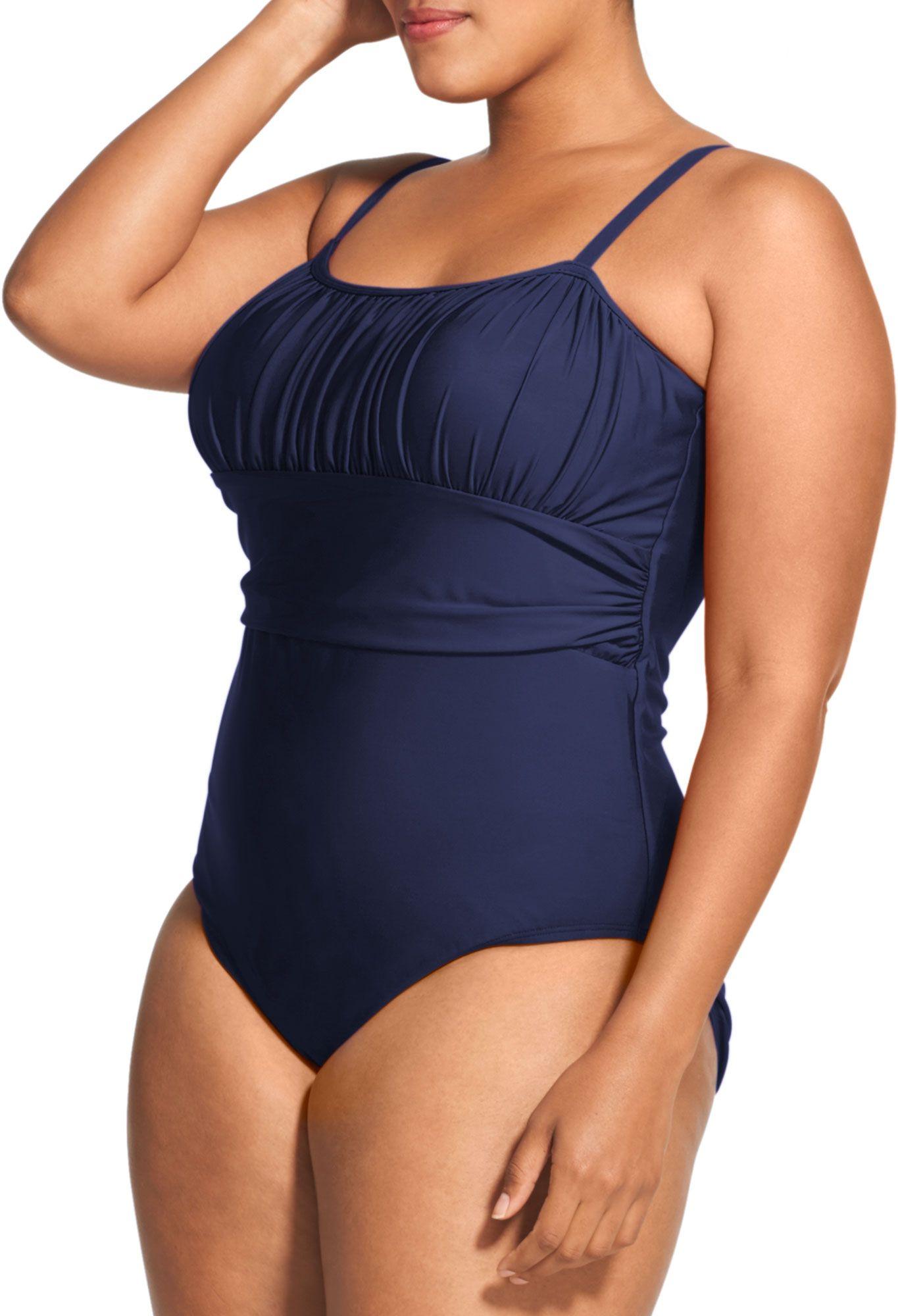 Speedo Plus Size Solid Shirred One Piece Swimsuit In Blue Lyst