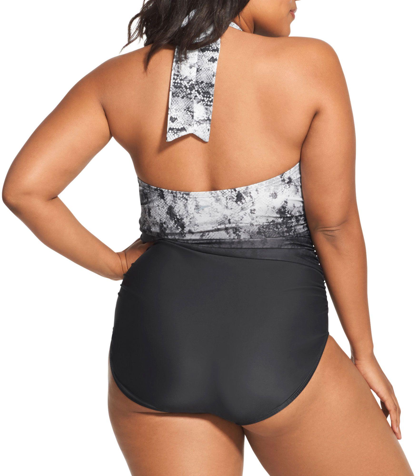 Speedo Plus Size Print Halter One Piece Swimsuit In Black Lyst