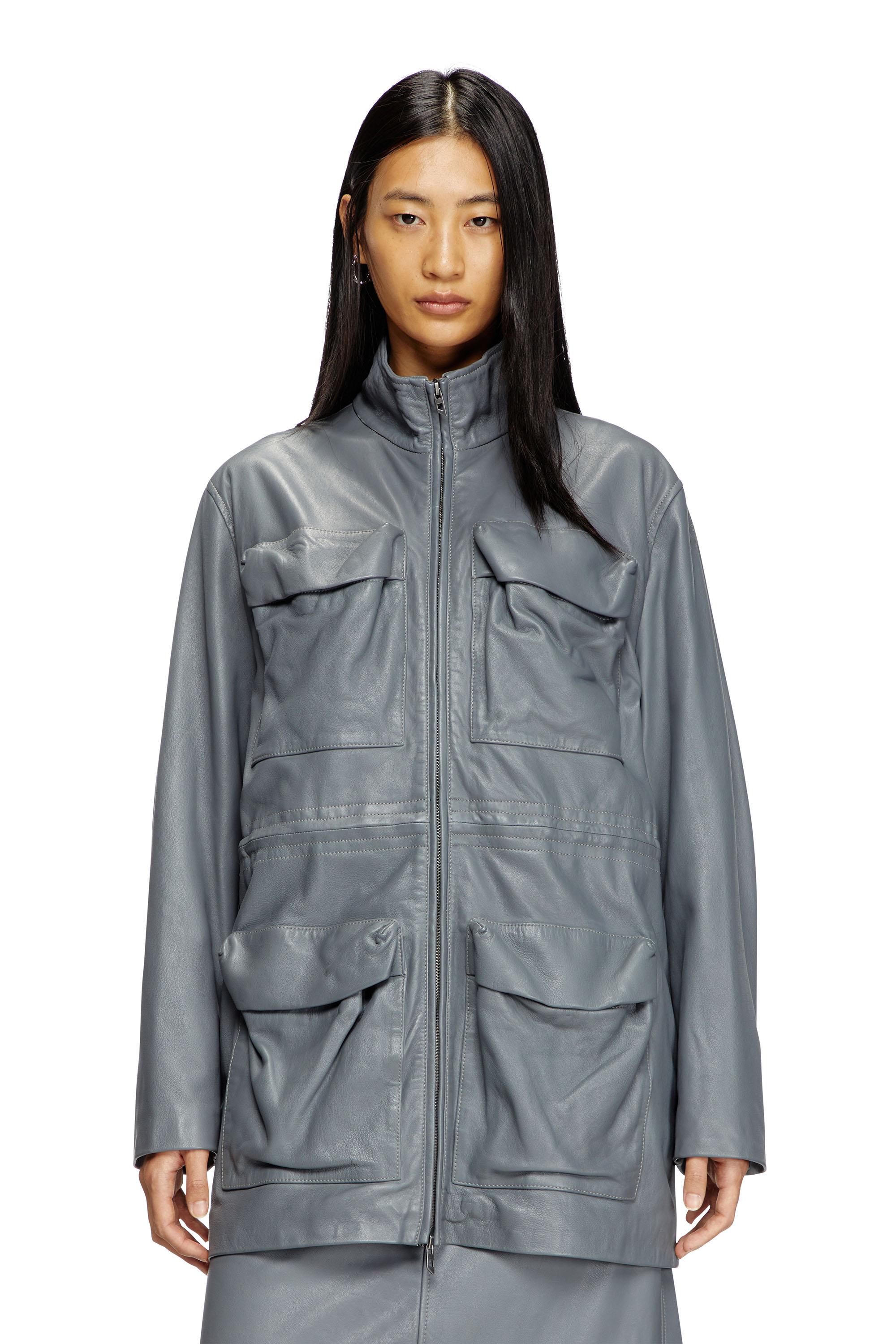 DIESEL Leather Field Jacket in Blue | Lyst