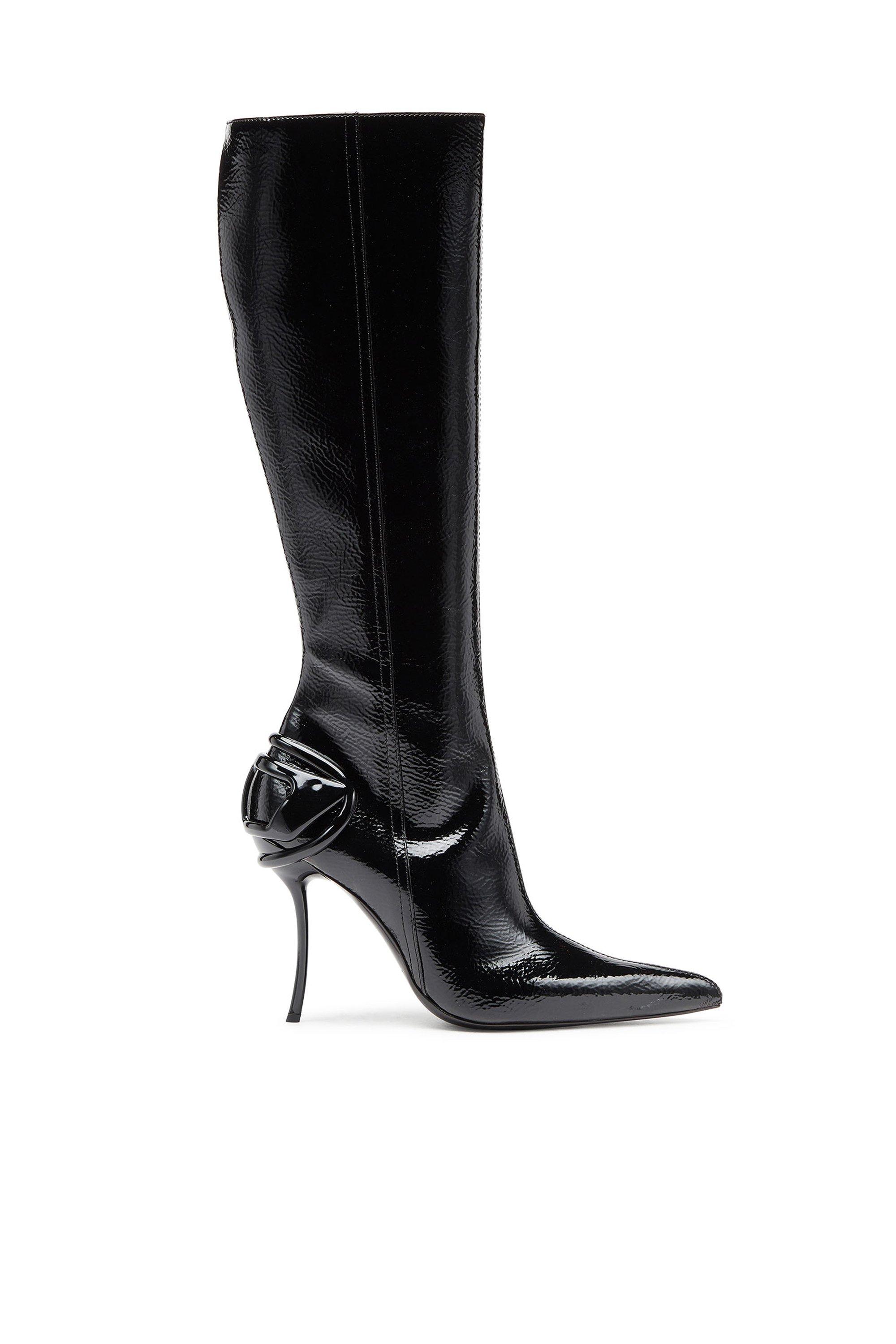 DIESEL D-Ten & Half-Glossy Knee-High Boots With Curved Heel in Black | Lyst