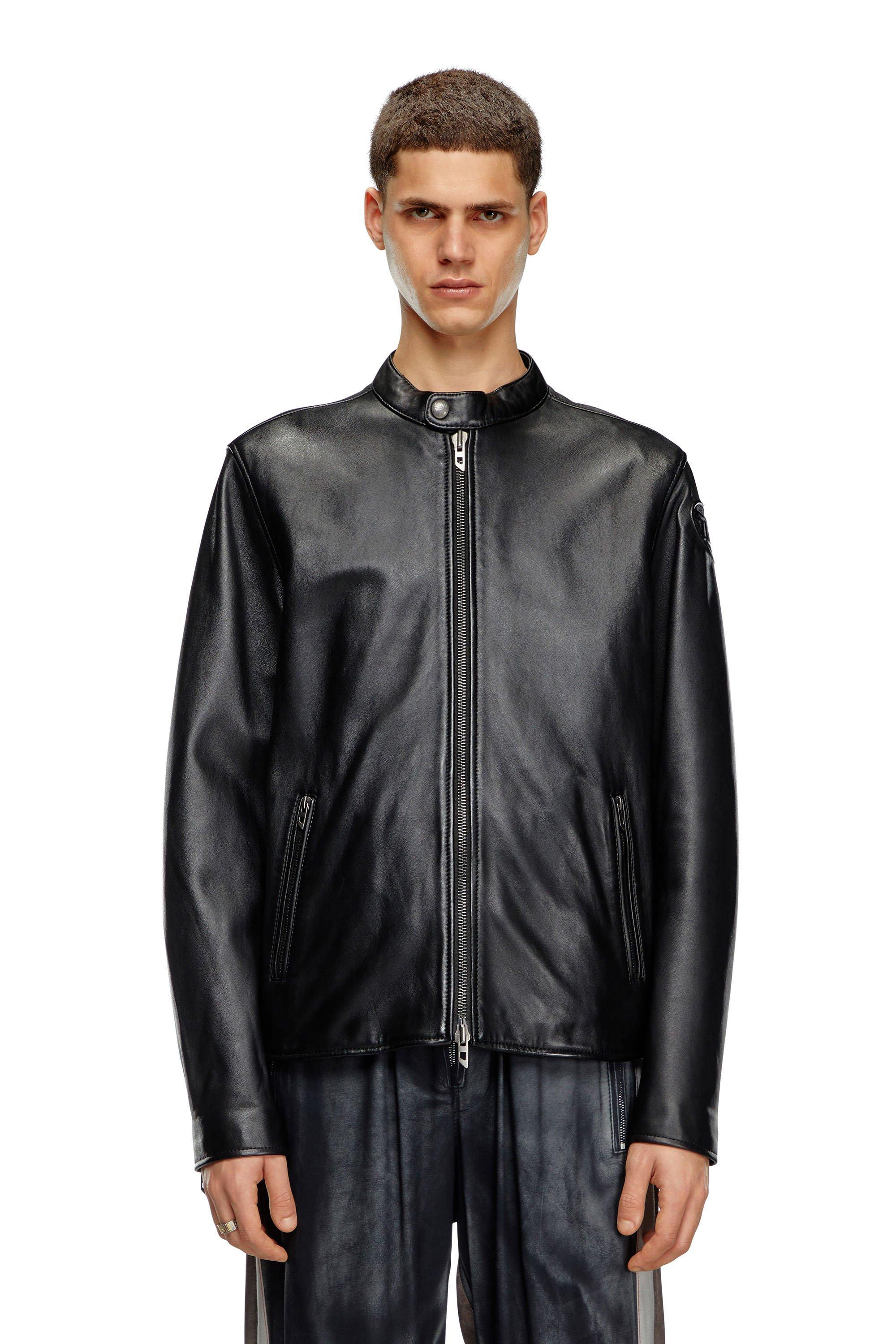 DIESEL Leather Biker Jacket With Embossed Logo in Black for Men | Lyst