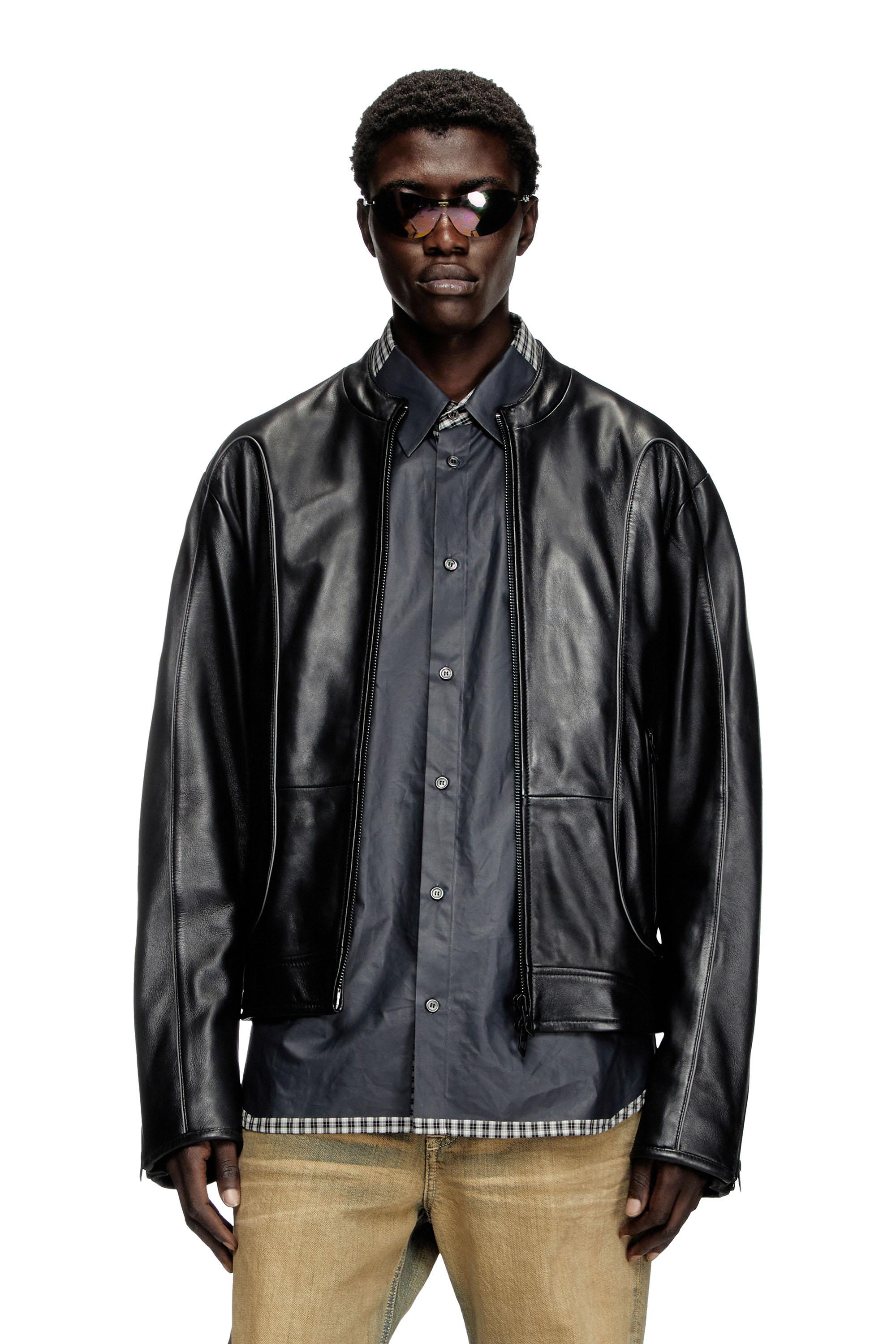 DIESEL Leather Biker Jacket With Piping Detail in Black for Men | Lyst UK