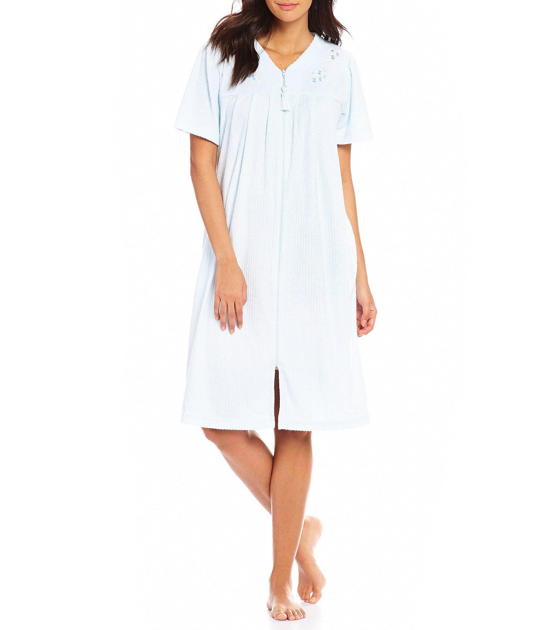 Lyst Miss Elaine Floral Embroidered Terry Zip Robe In Blue