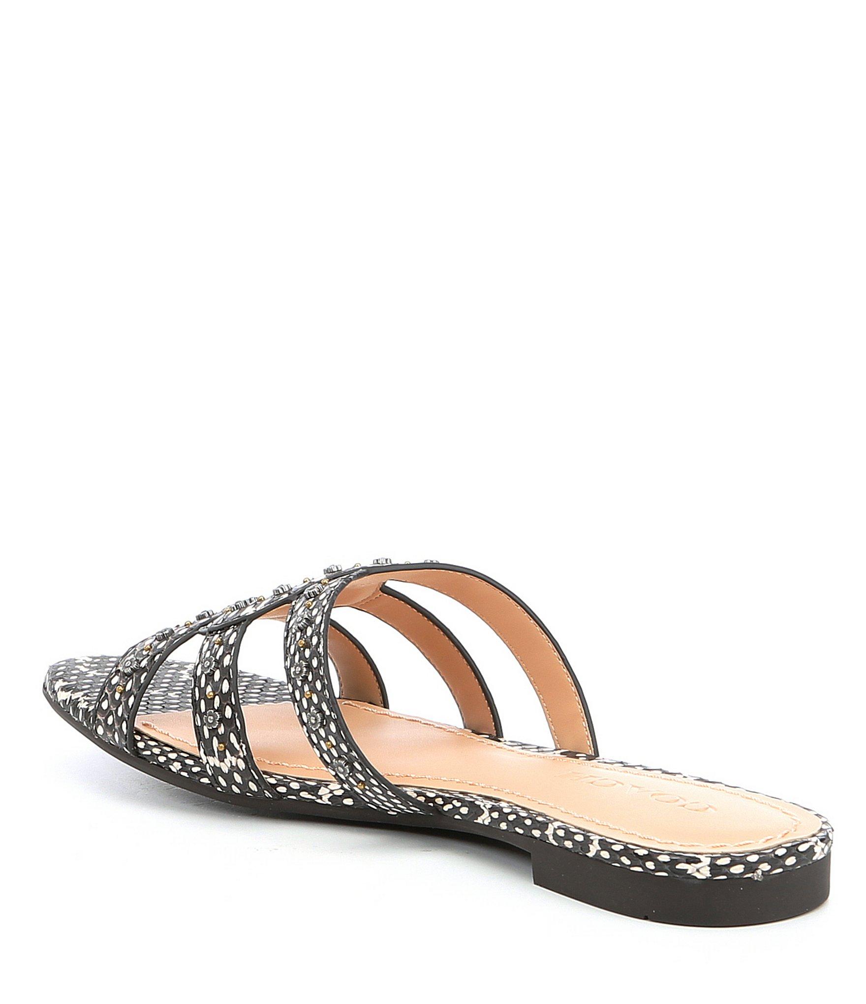 COACH Kennedy Leather Flat Sandals in Natural - Lyst