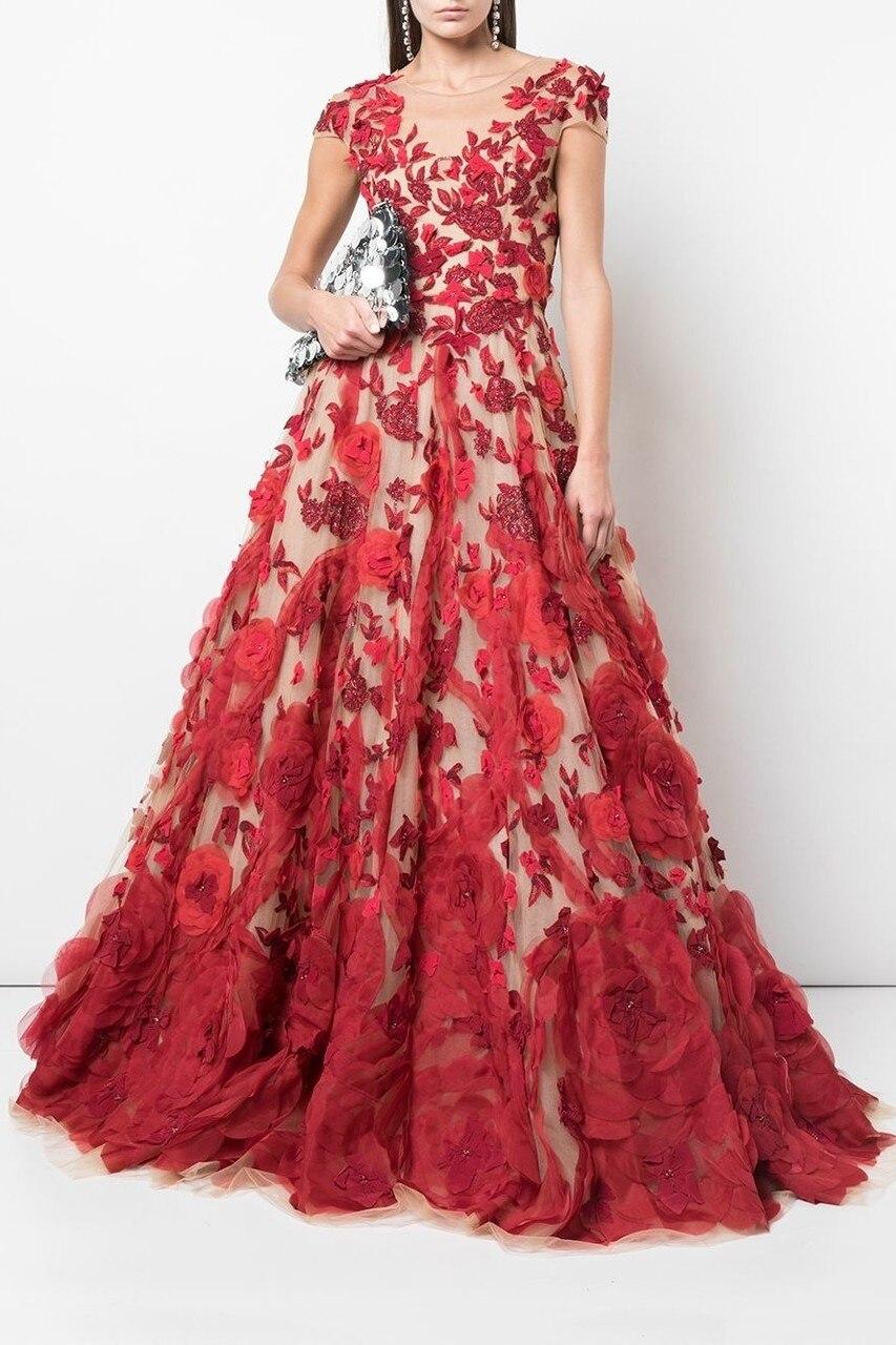 Marchesa Embellished Tulle And Silk Organza Dress In Scarlet Red Save