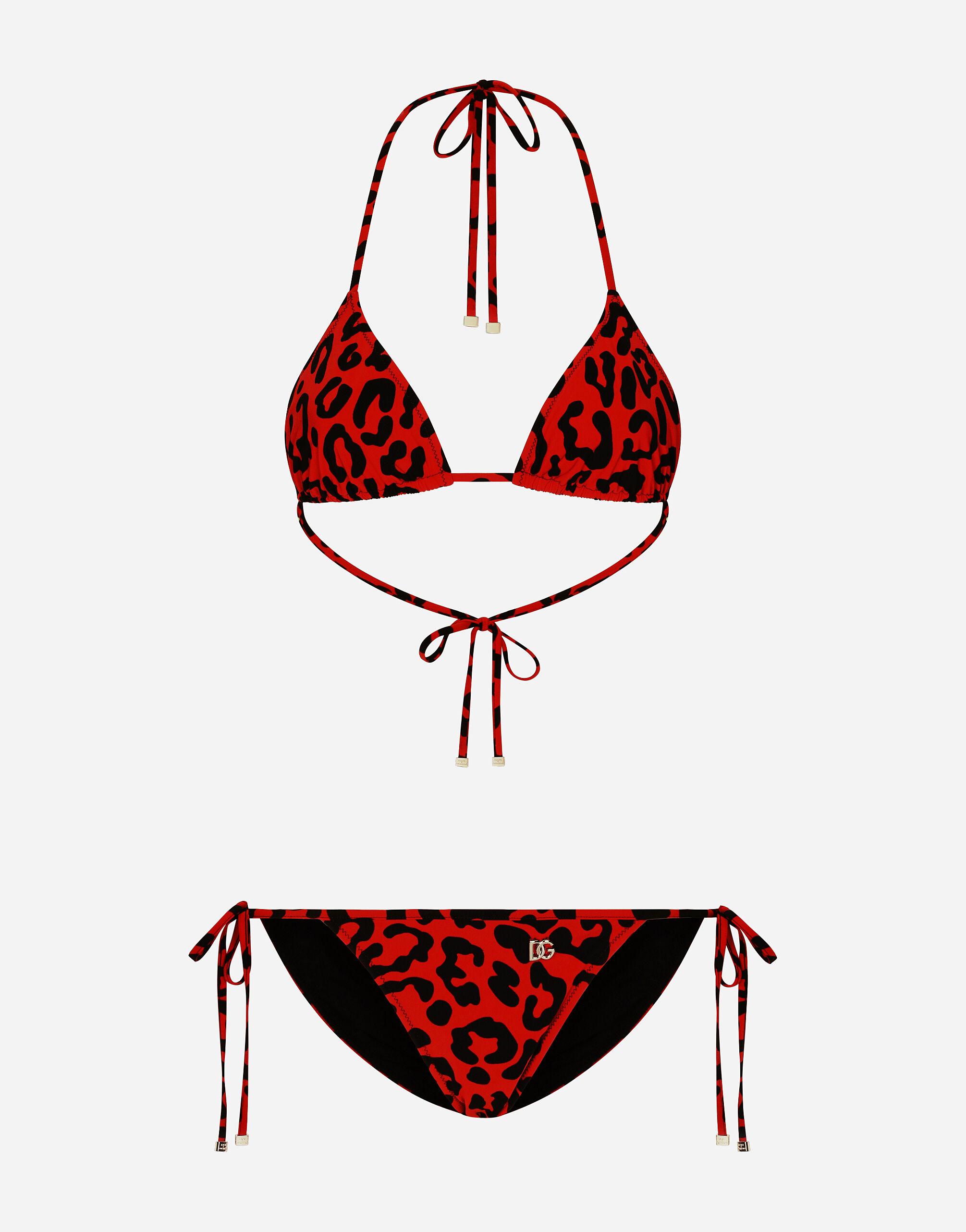 Dolce And Gabbana Leopard Print Triangle Bikini In Red Lyst