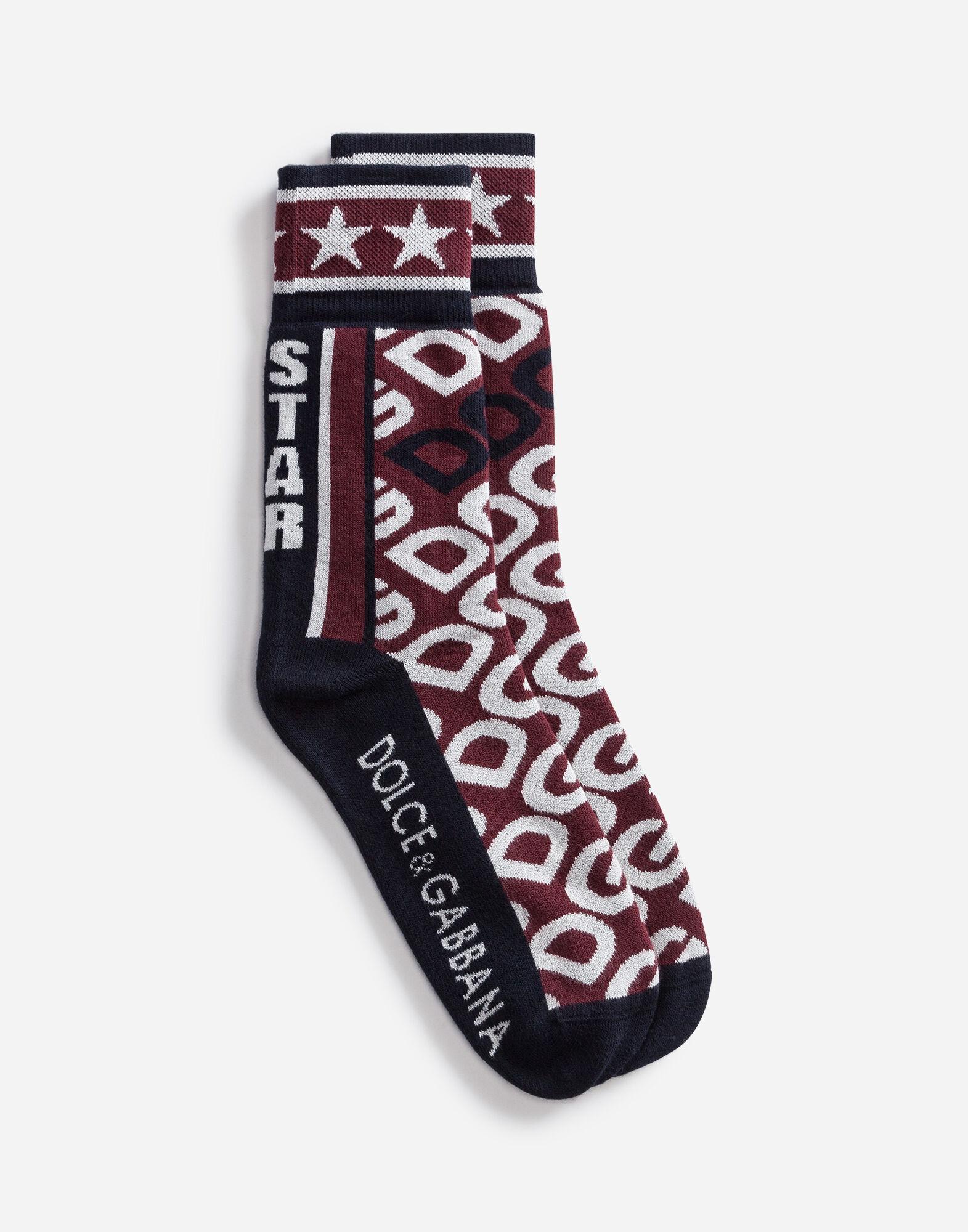 Dolce And Gabbana Cotton Socks With Jacquard Dg Logo In Blue Lyst