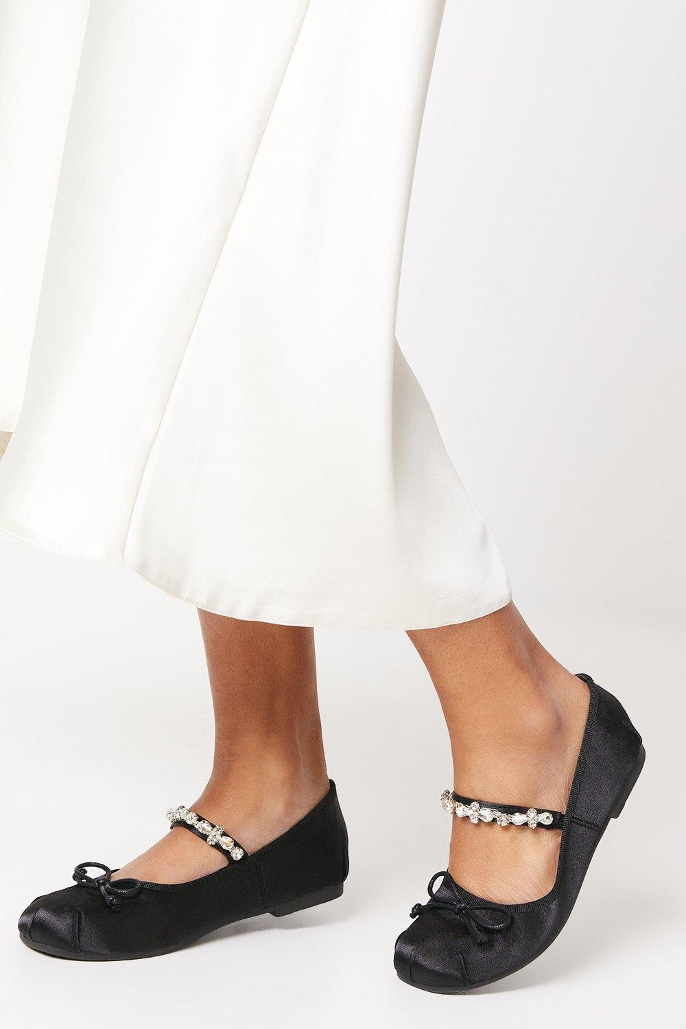 Dorothy Perkins Faith: Martha Satin Bow Jeweled Mary Jane Ballet Pumps ...