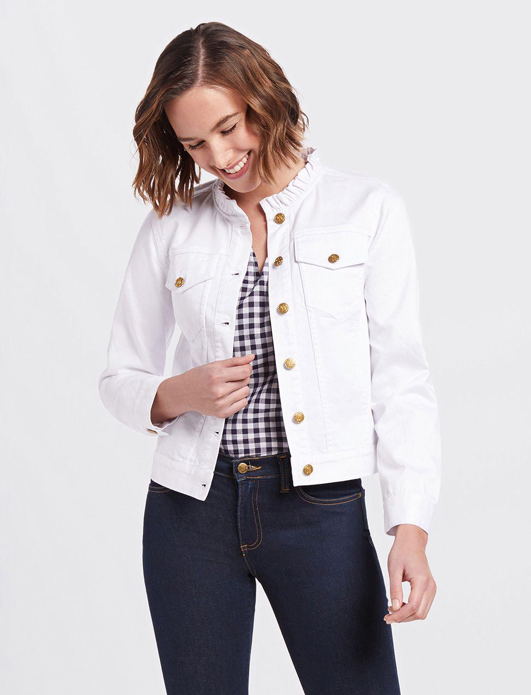 Draper James Ruffle Denim Jacket in White - Lyst