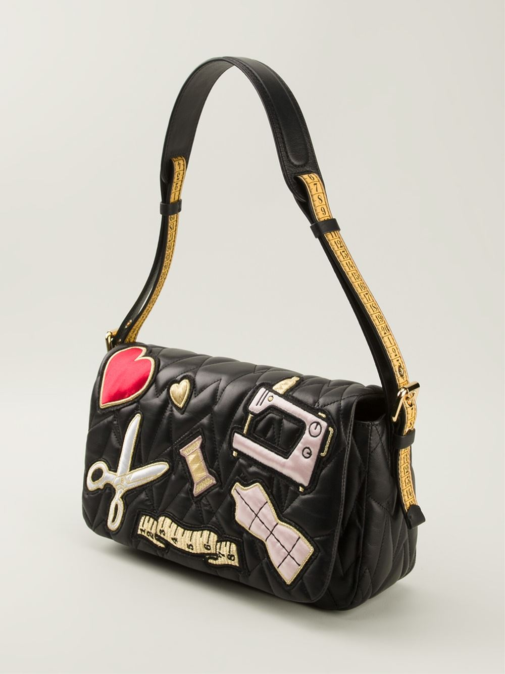 Lyst - Moschino Patchwork Shoulder Bag in Black