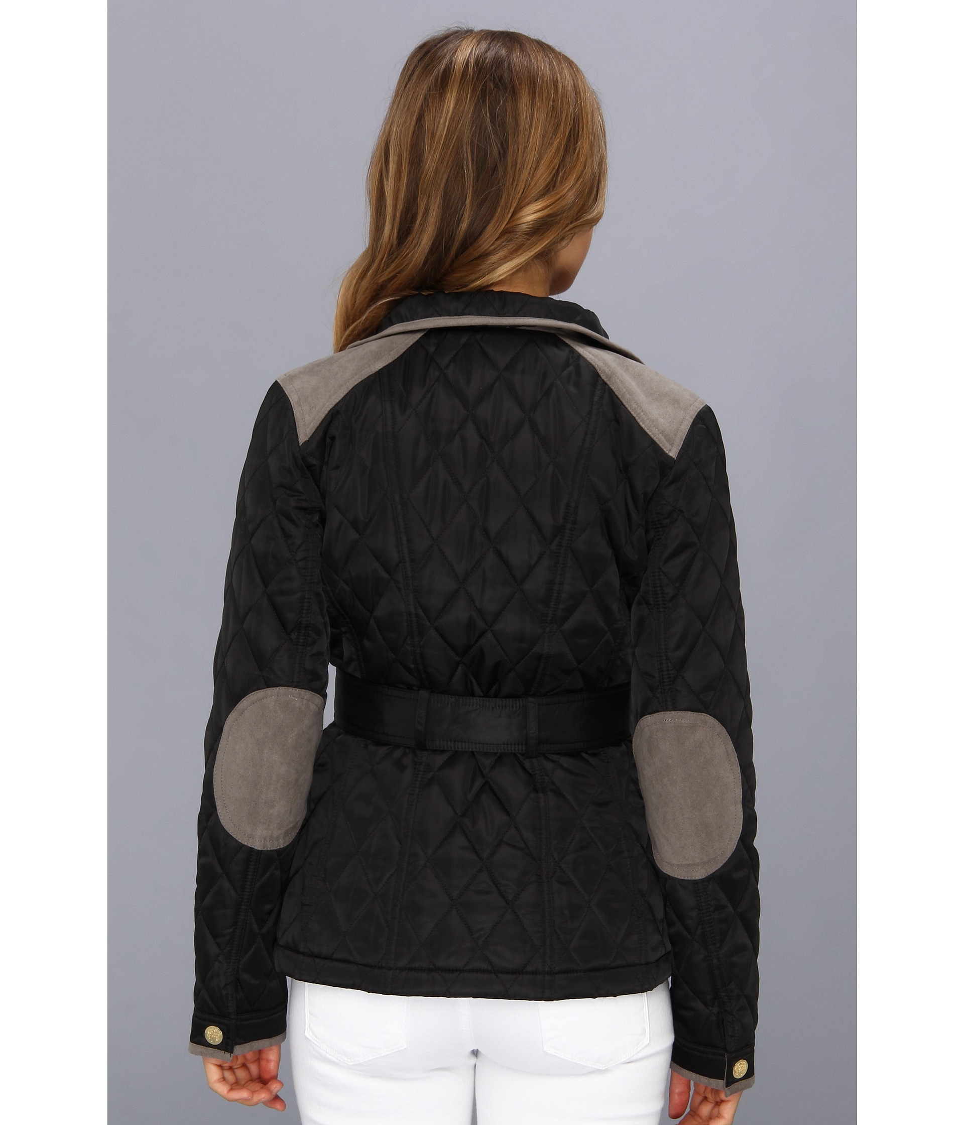Vince camuto Quilted Zip Front Belted Jacket in Black | Lyst Vince camuto Quilted Zip Front Belted Jacket in Black | Lyst