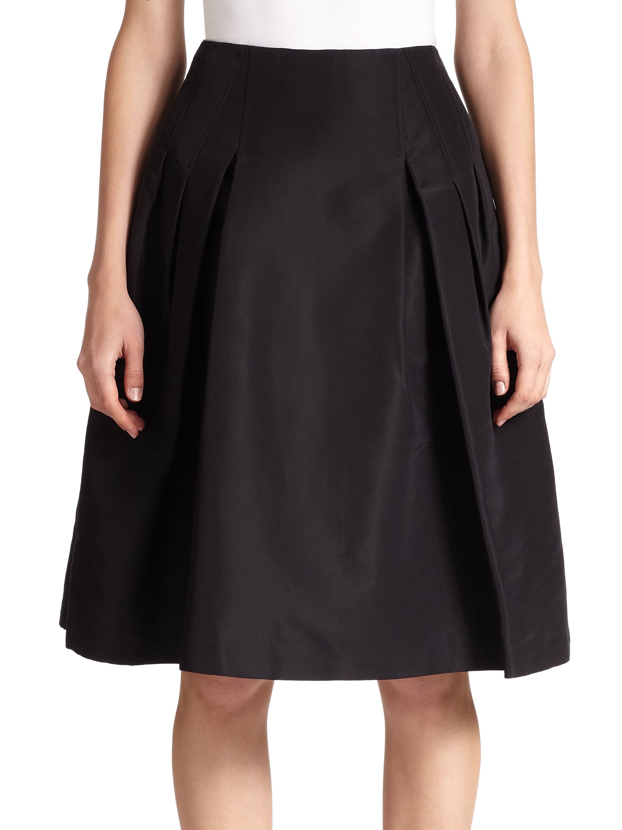 Carolina Herrera Icon Collection Silk Faille Pleated Skirt In Black Lyst