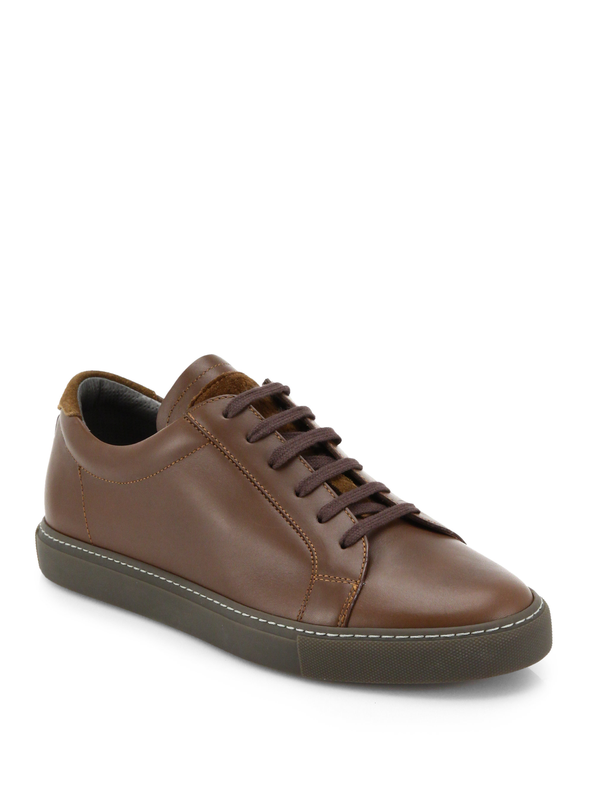 Brunello Cucinelli Leather Lace-up Sneakers in Copper (Brown) for Men ...