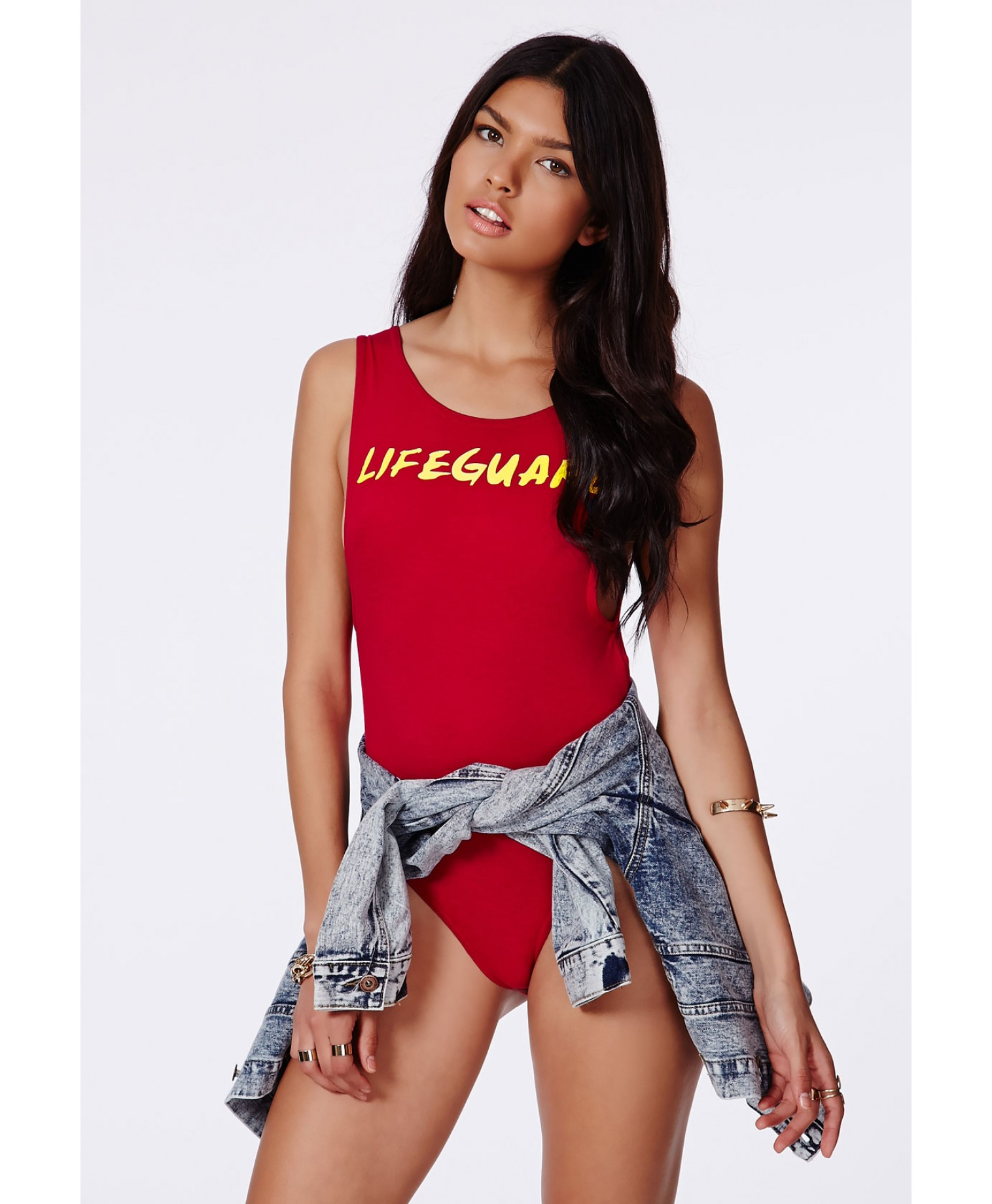 Lyst Missguided Ryska Lifeguard Backless Thong Bodysuit Campaign In Red
