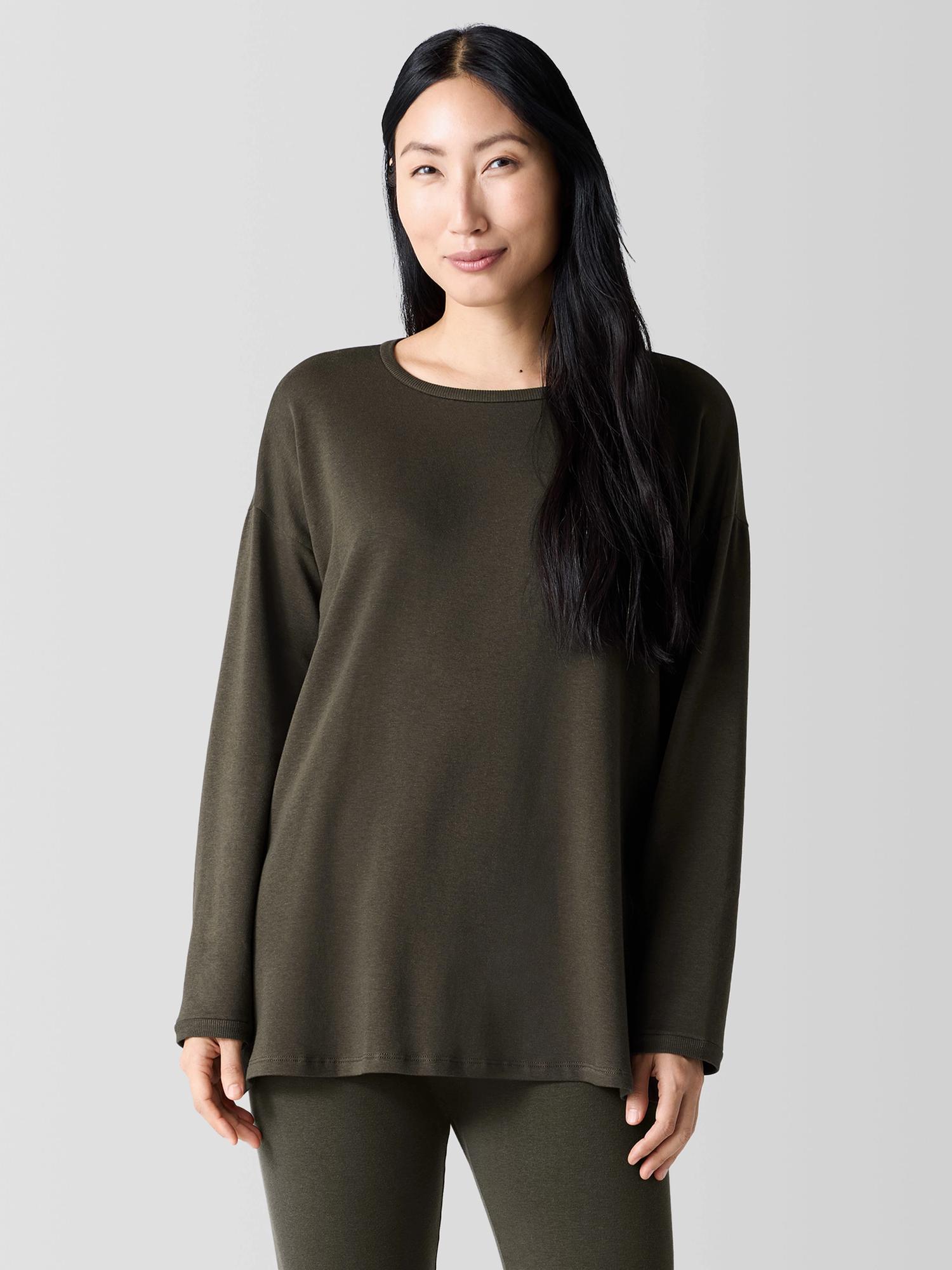 Eileen Fisher Cozy Brushed Terry Hug Long Box-top in Black | Lyst