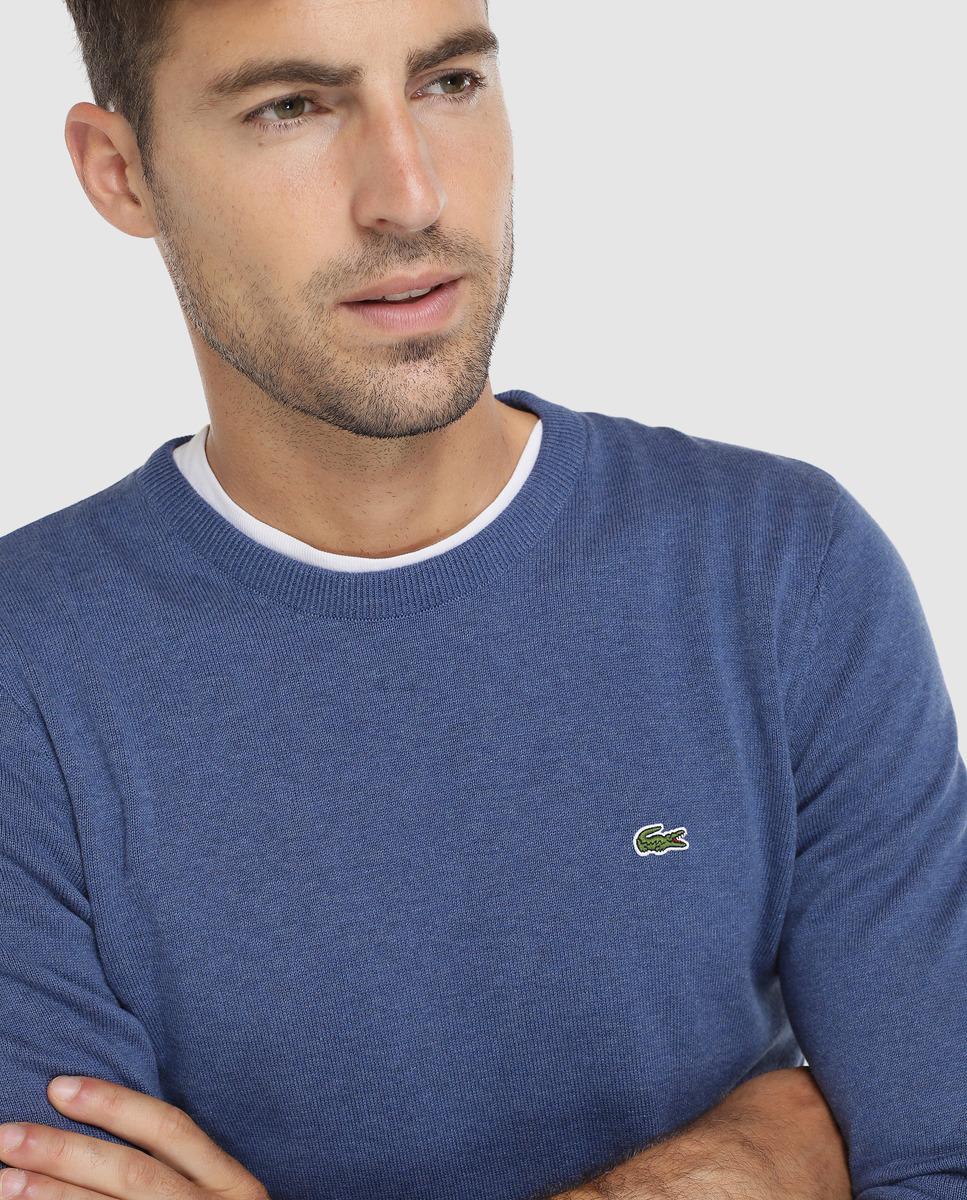 Lacoste Cotton Mens Blue Round Neck Sweater For Men Lyst
