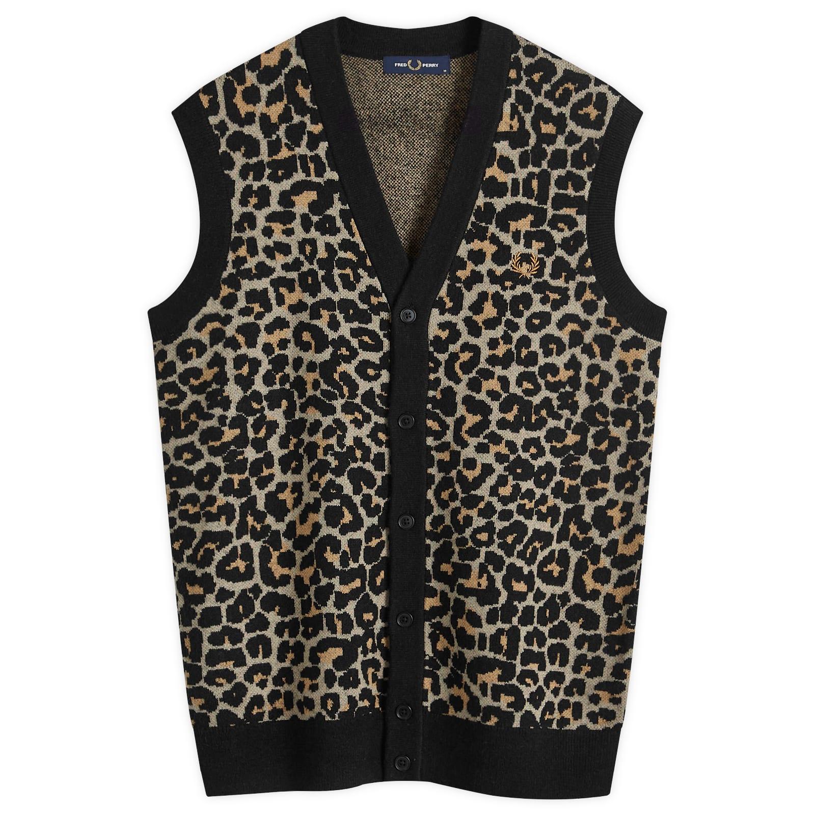 Fred Perry Leopard Print Knit Vest in Black for Men | Lyst