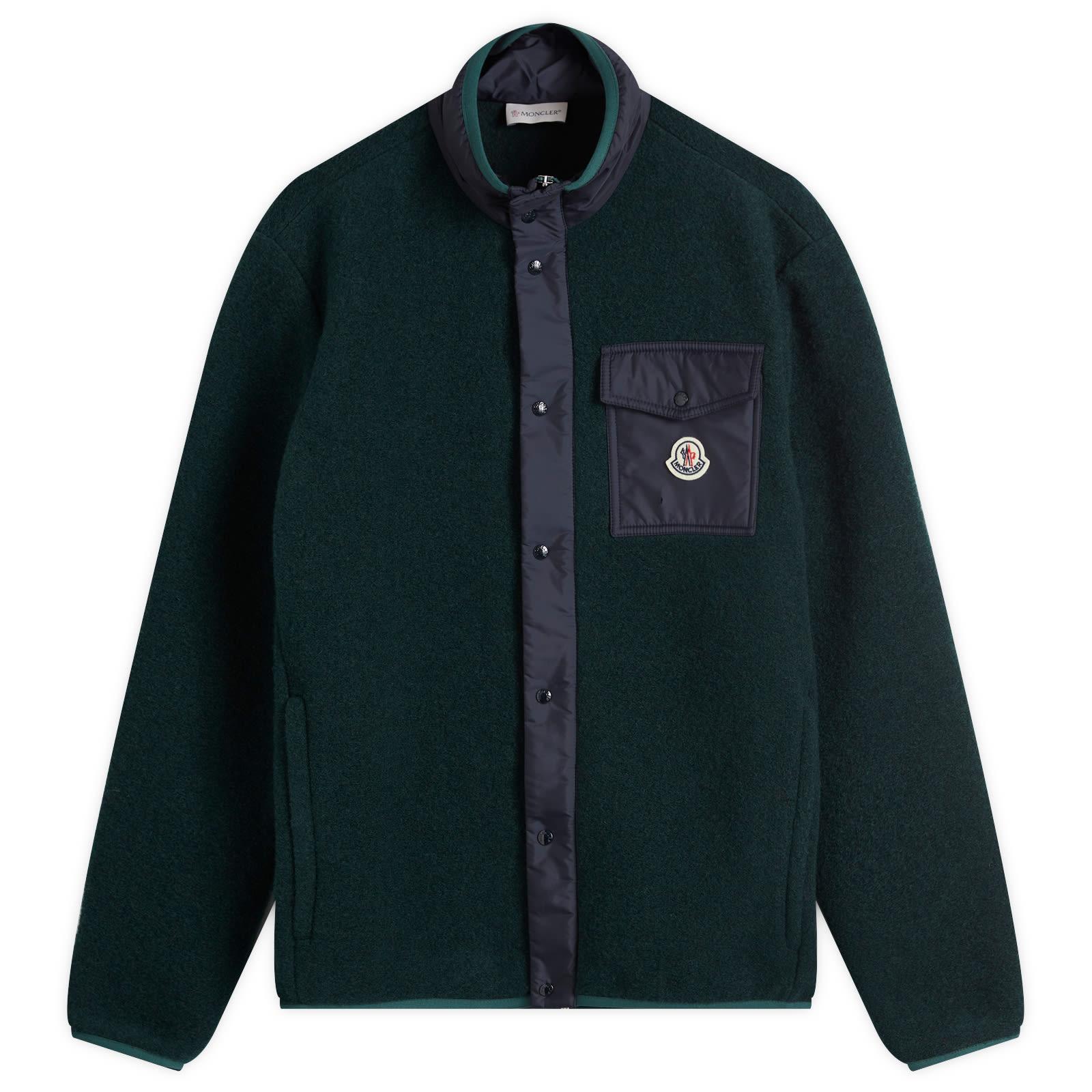 Moncler Fleece Button Down Jacket in Green for Men | Lyst