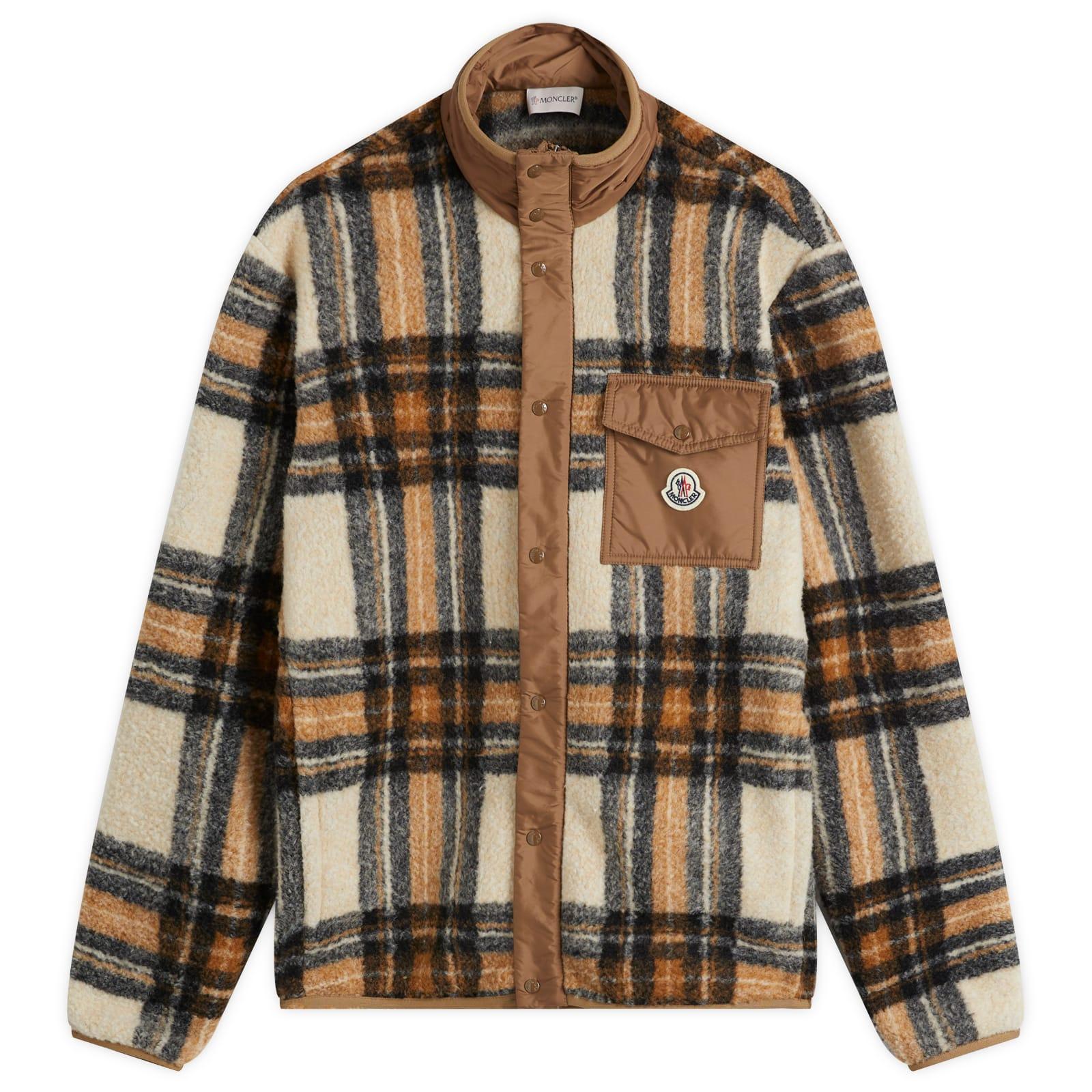 Moncler Check Fleece Jacket in Brown for Men | Lyst