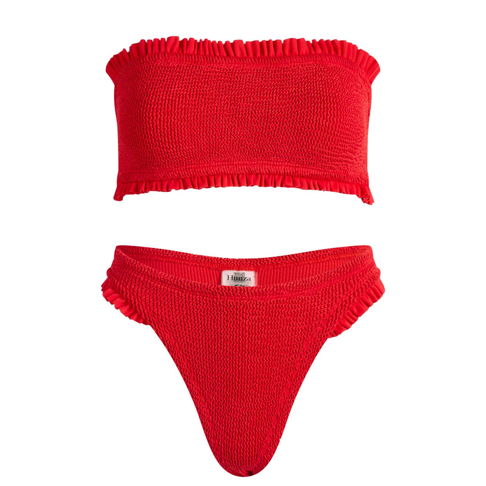 Hunza G Tracey Frill Bandeau Bikini in Red | Lyst