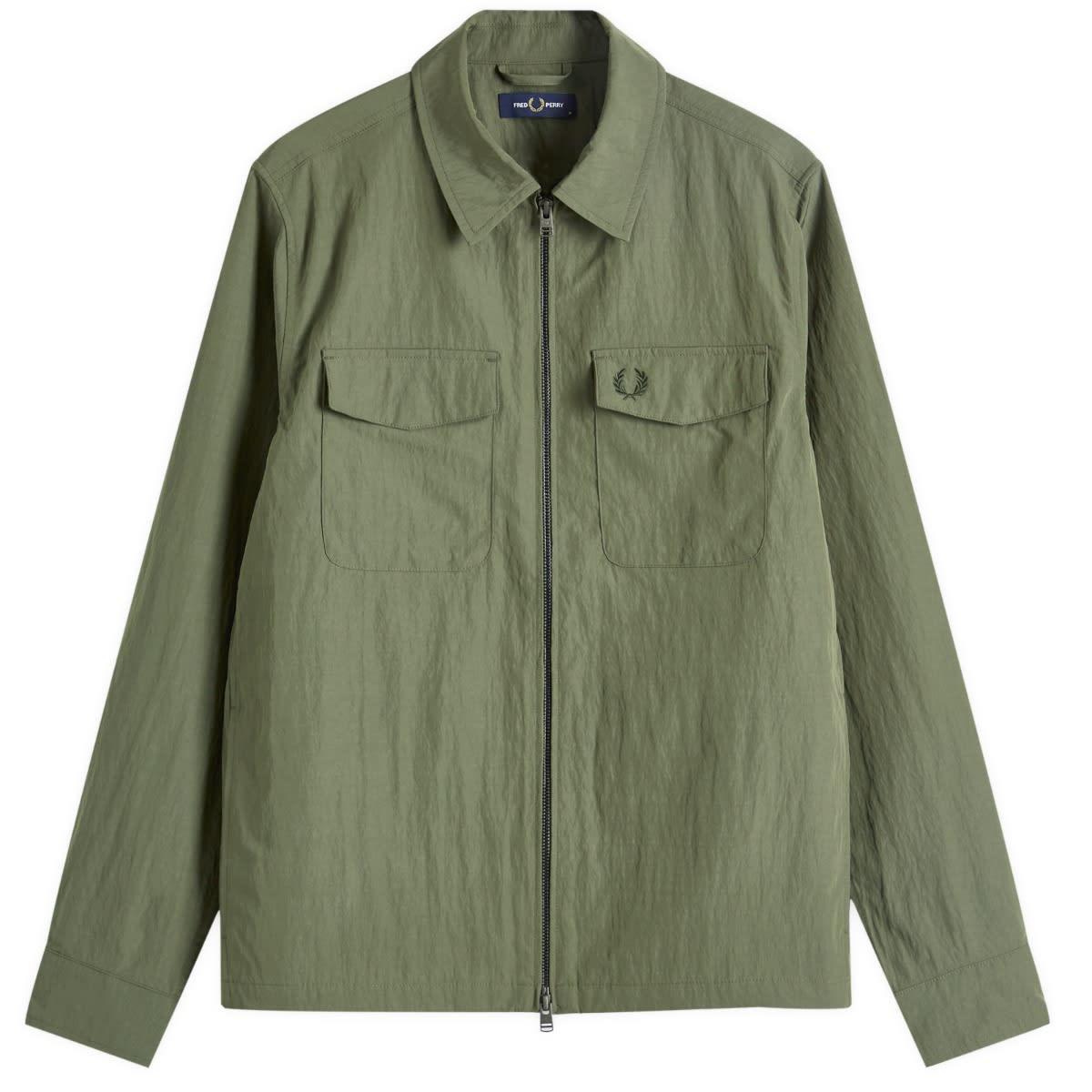 Fred Perry Zip Overshirt Laurel Wreath in Green for Men | Lyst