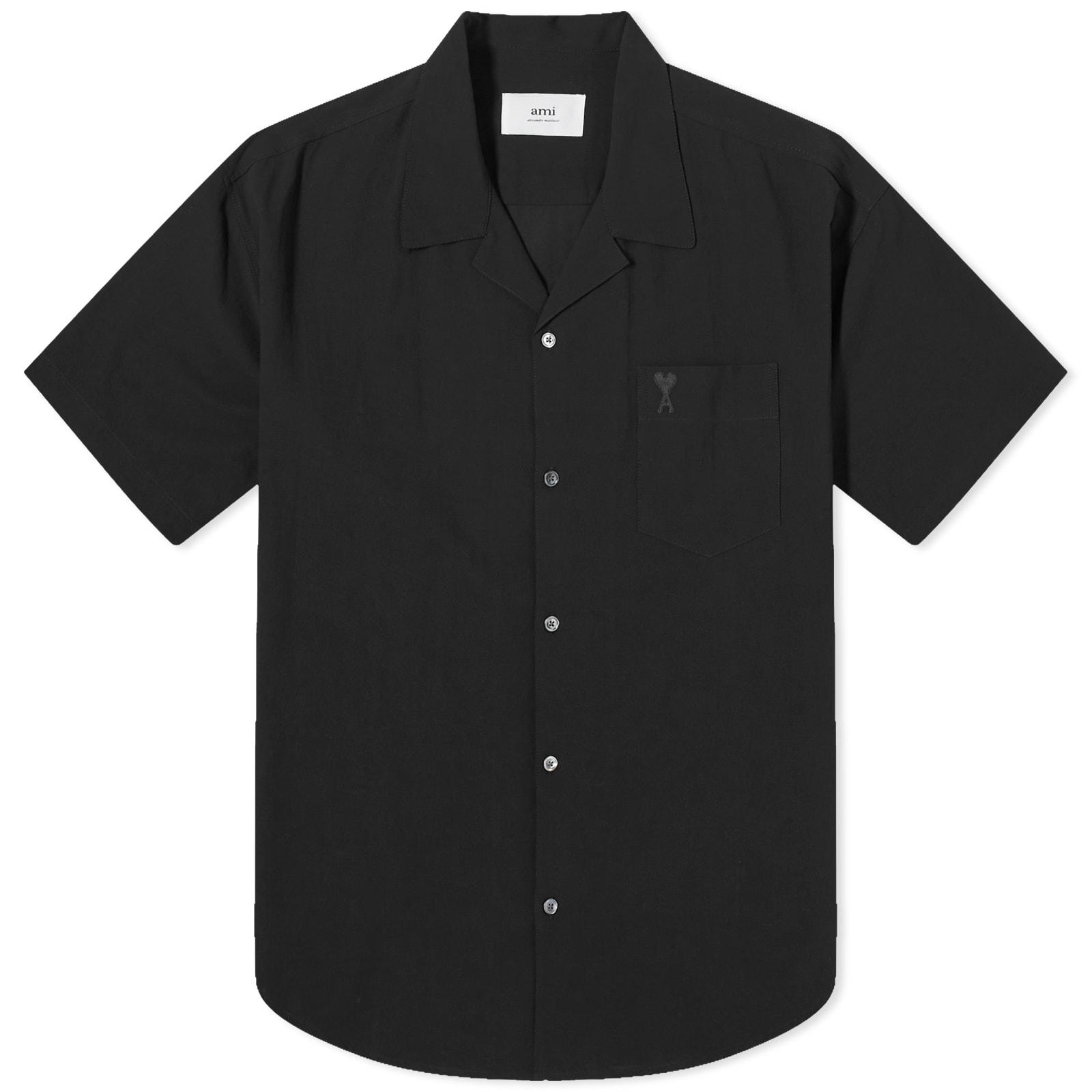 Ami Paris Tonal Logo Camp Collar Shirt in Black for Men | Lyst