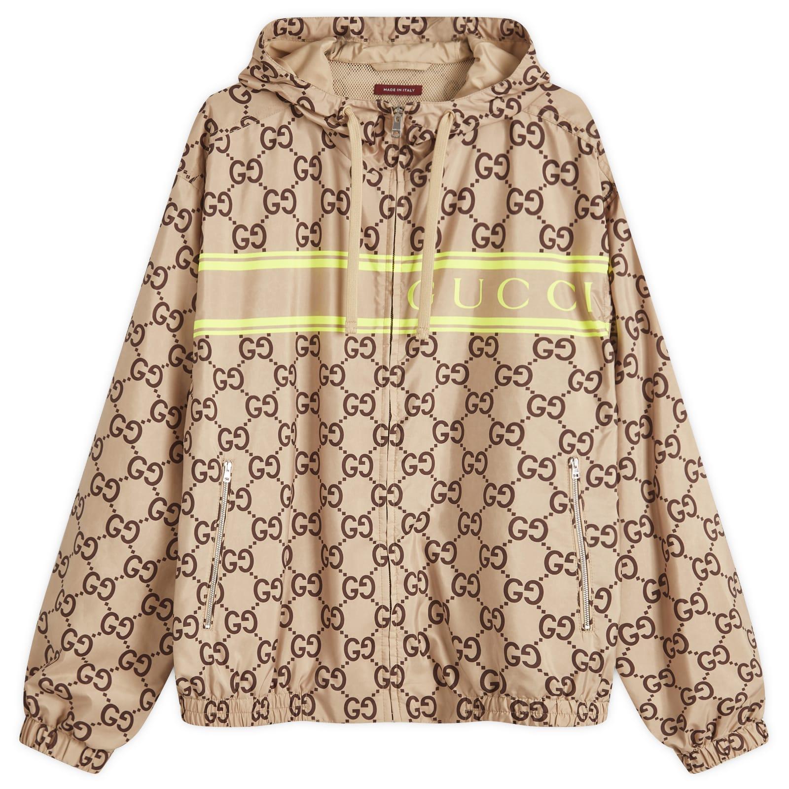 Gucci Gg Monogram Logo Hooded Jacket in Brown for Men | Lyst