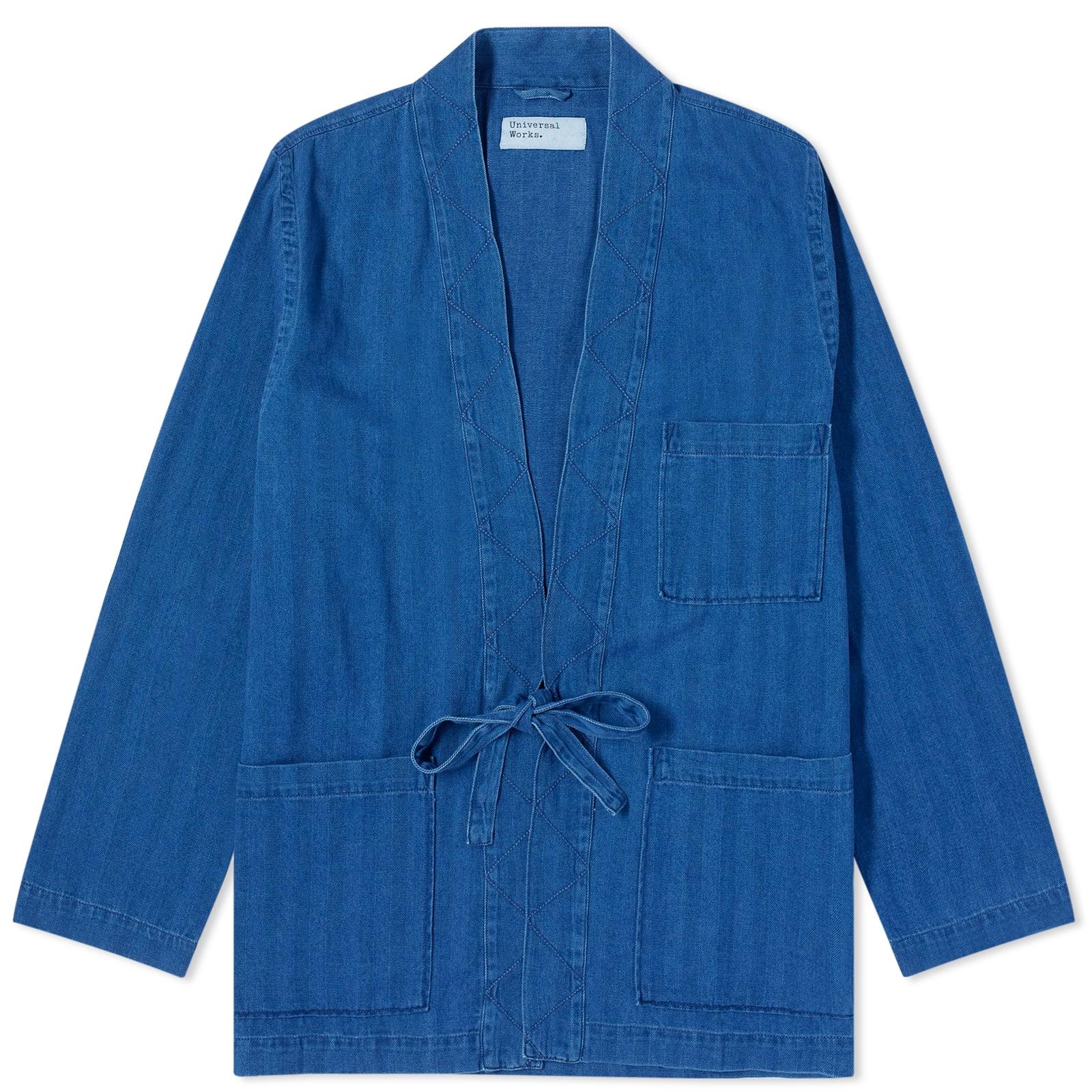 Universal Works Herringbone Denim Tie Front Jacket in Blue for Men | Lyst