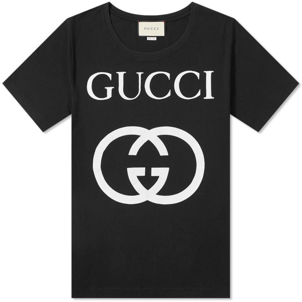 Gucci Cotton Interlocking GG Logo Tee in Black for Men - Lyst