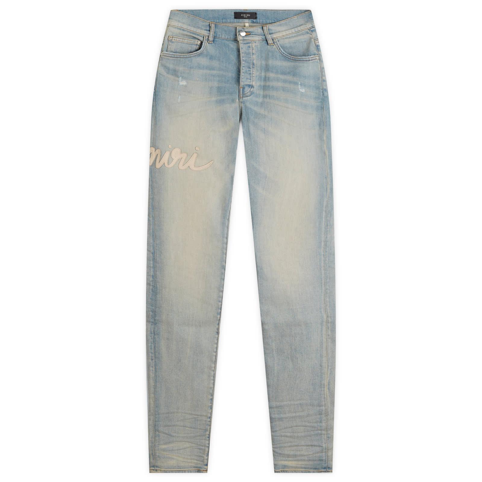 Amiri Script Logo Jeans in Blue for Men | Lyst