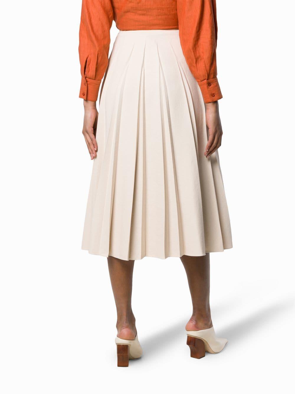 Ferragamo Cotton Pleated Midi Skirt in Natural - Lyst