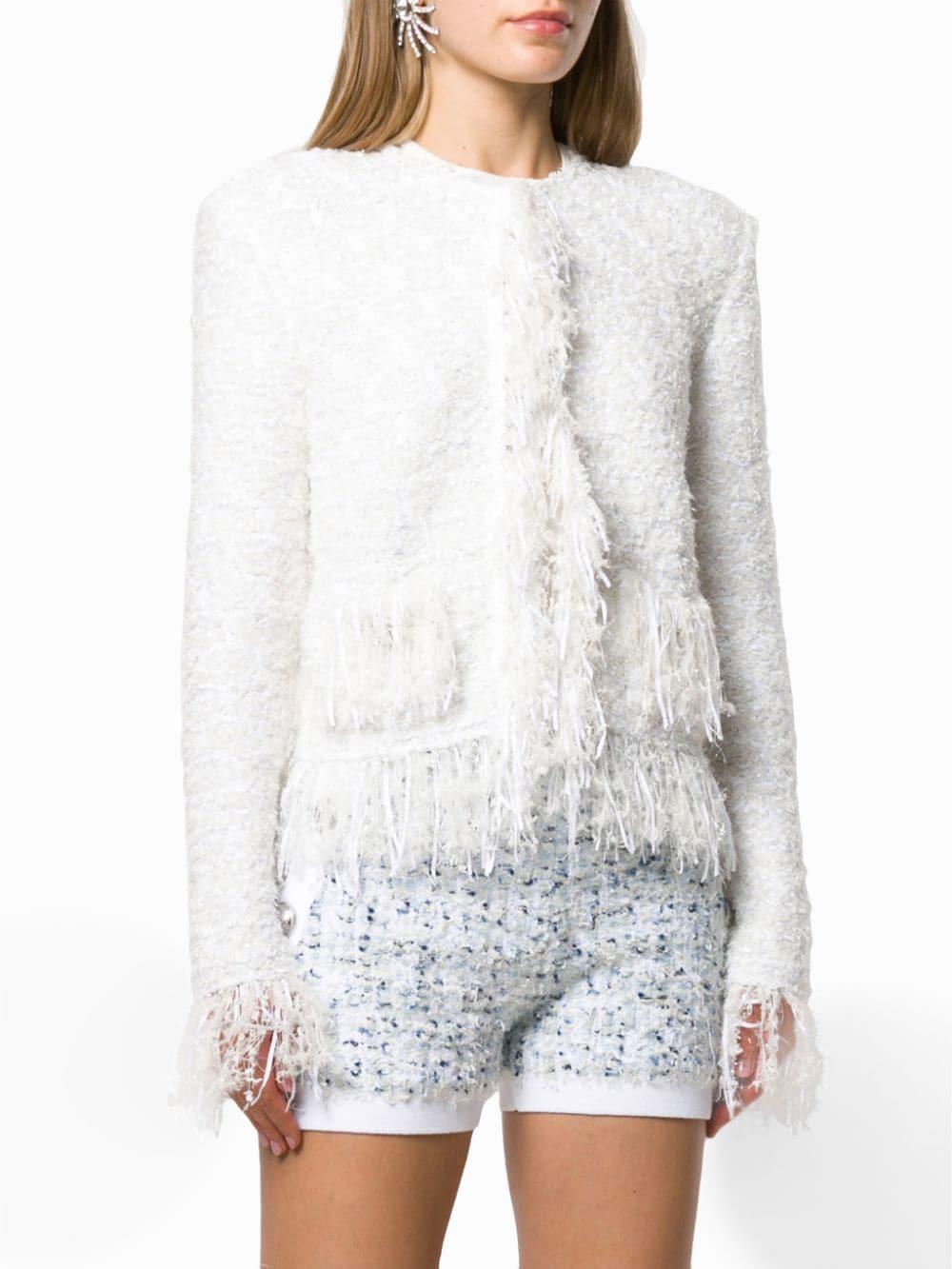 Balmain Tweed Fringed Jacket in White - Lyst