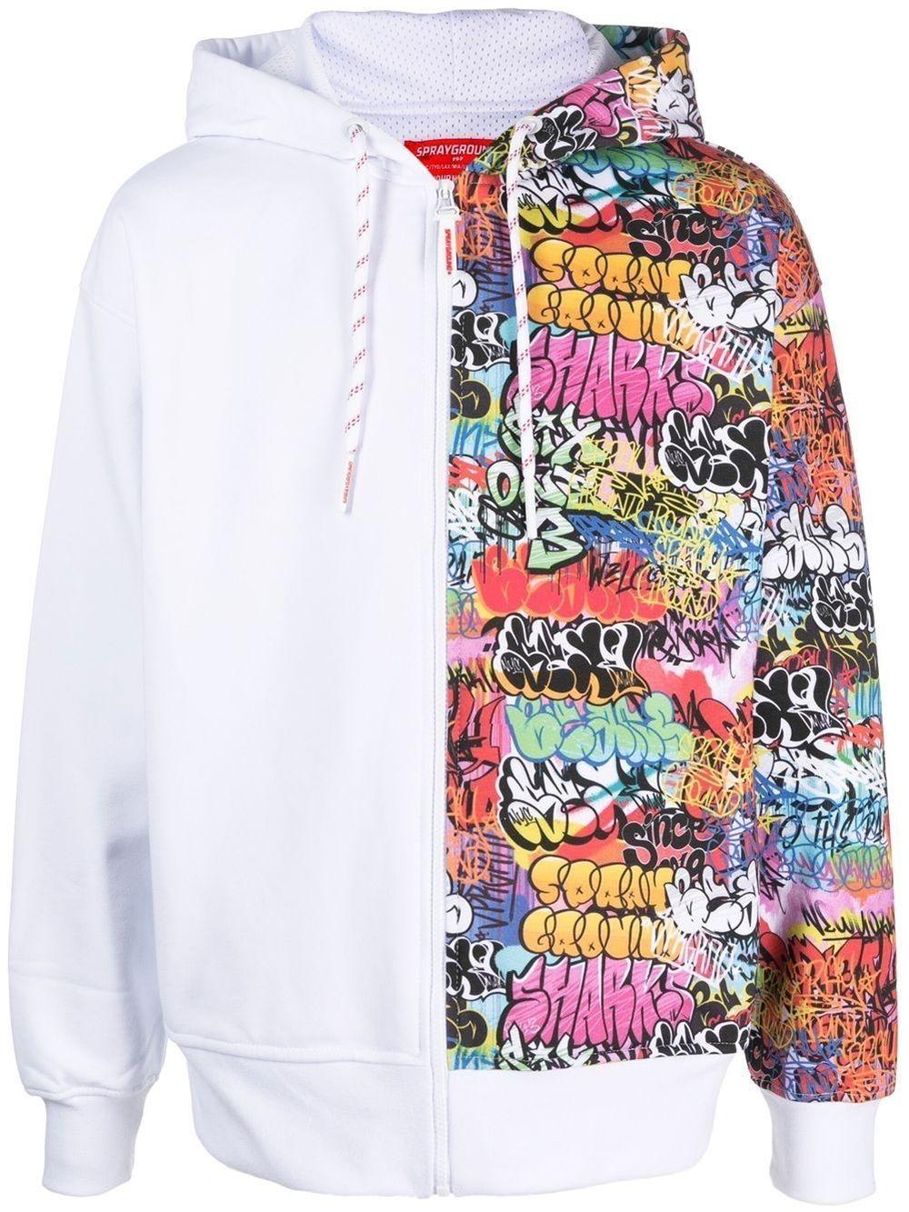 Sprayground Graffiti-panelled Zip Hoodie in White for Men | Lyst