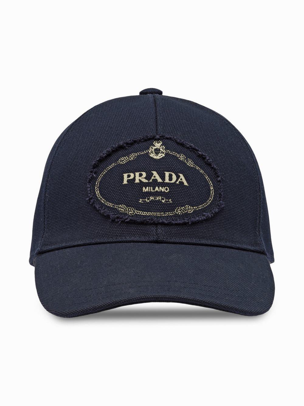 Prada Logo-print Cotton-canvas Baseball Cap in Blue for Men - Lyst