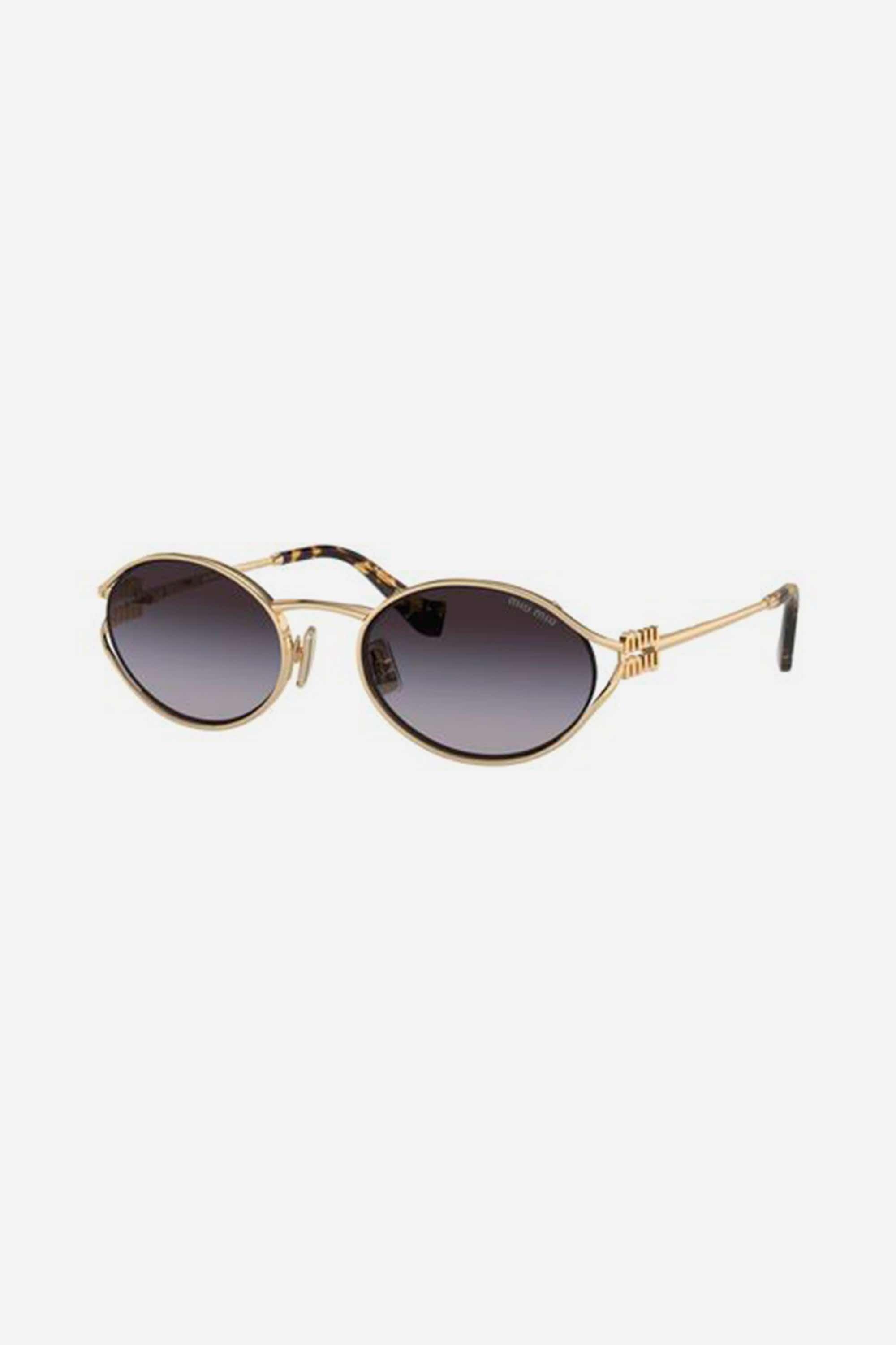 Miu Miu Oval Metal Sunglasses With Grey Lenses in Metallic | Lyst UK