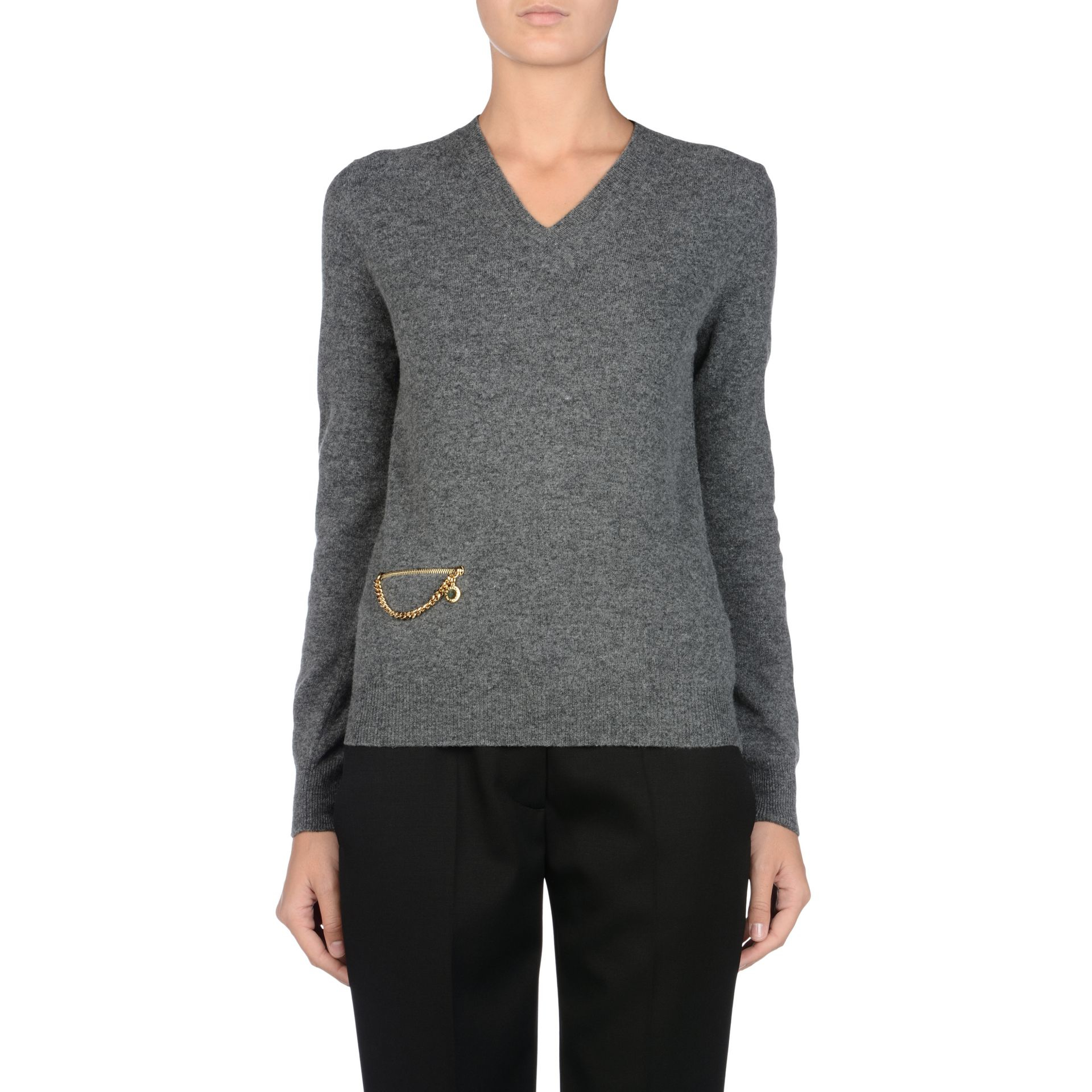Stella Mccartney Falabella Knit V Neck Jumper In Charcoal Gray Lyst