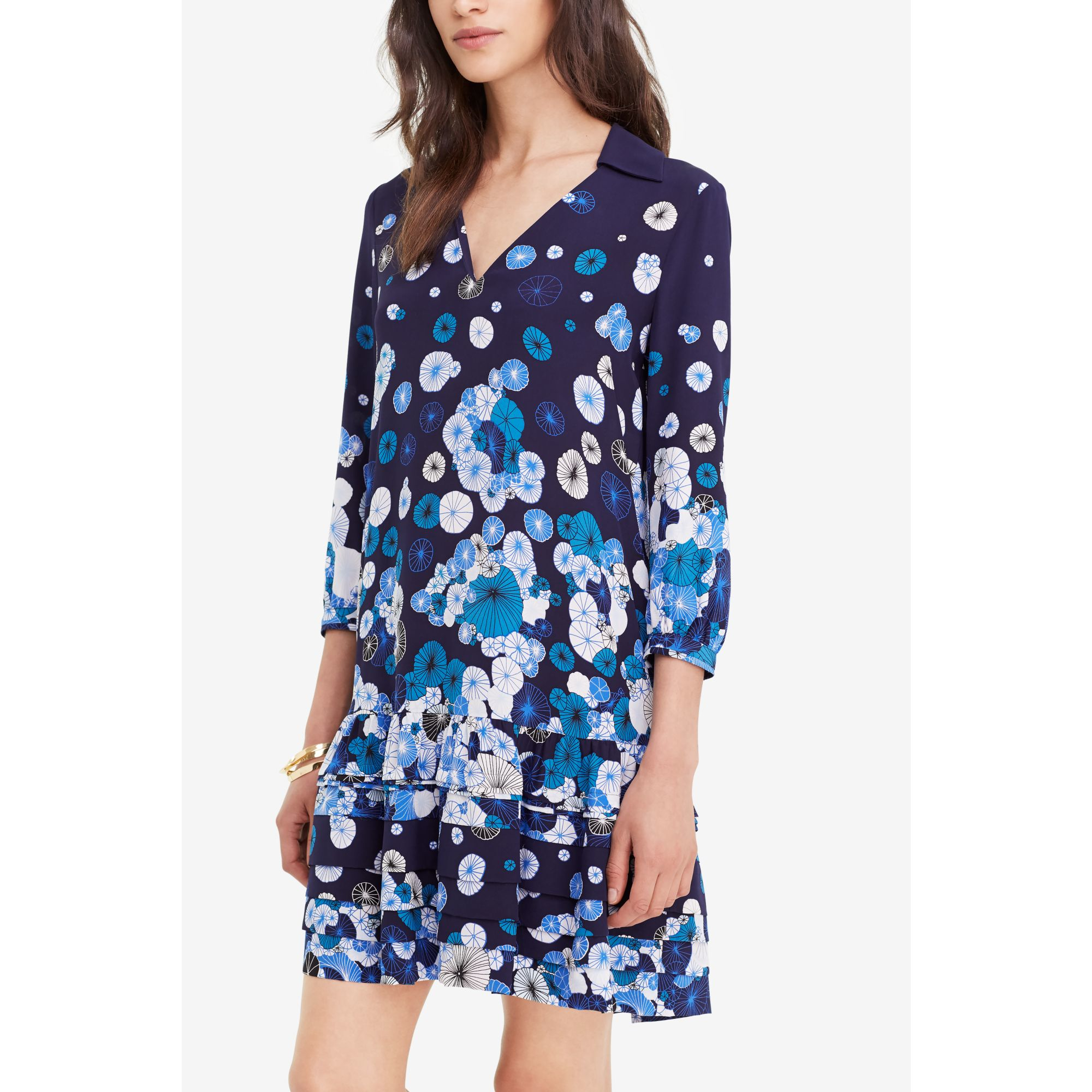 Diane von furstenberg Dvf Susie Ruffle Silk Shirt Dress in Blue | Lyst