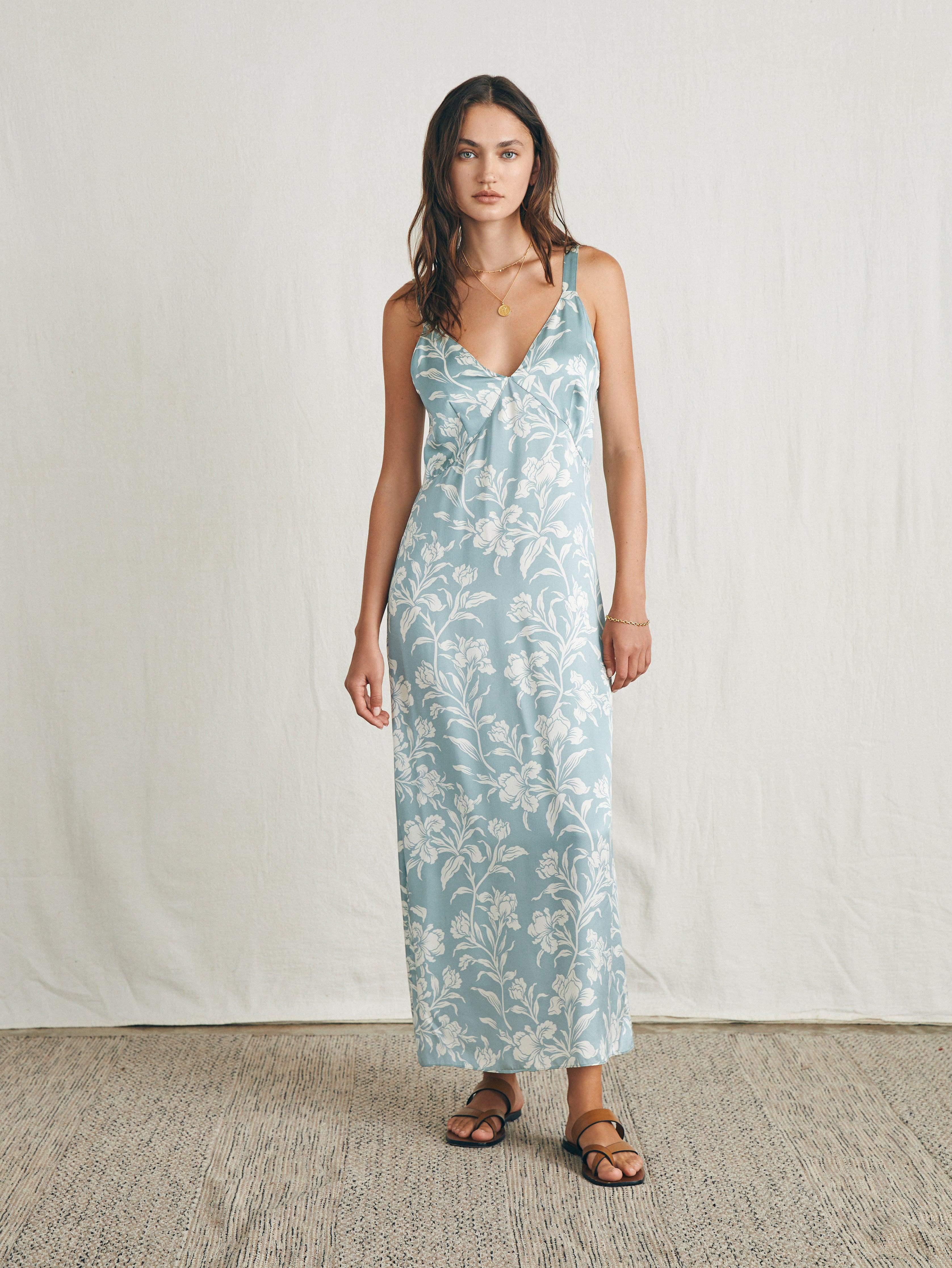 Faherty Sandwashed Silk Slip Dress in Green | Lyst