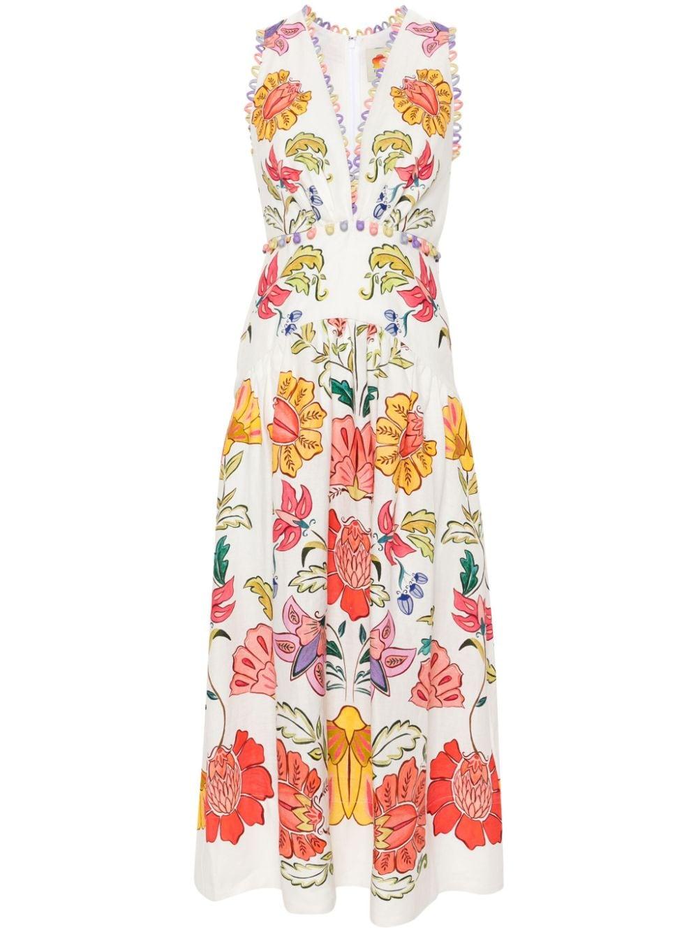 FARM Rio Floral Insects Midi Dress in White | Lyst