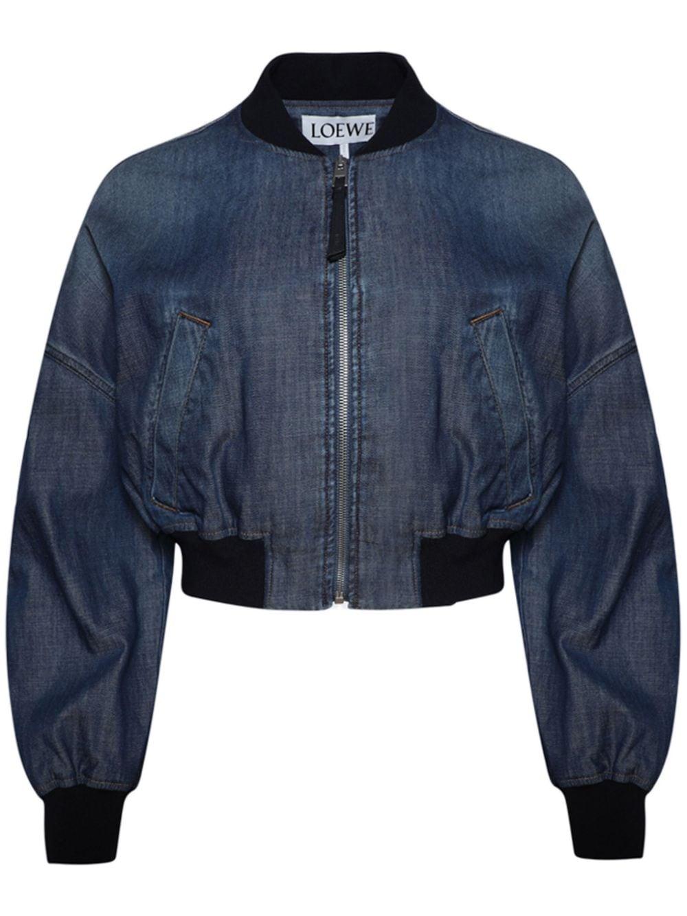 Loewe Washed Denim Bomber Jacket in Blue | Lyst