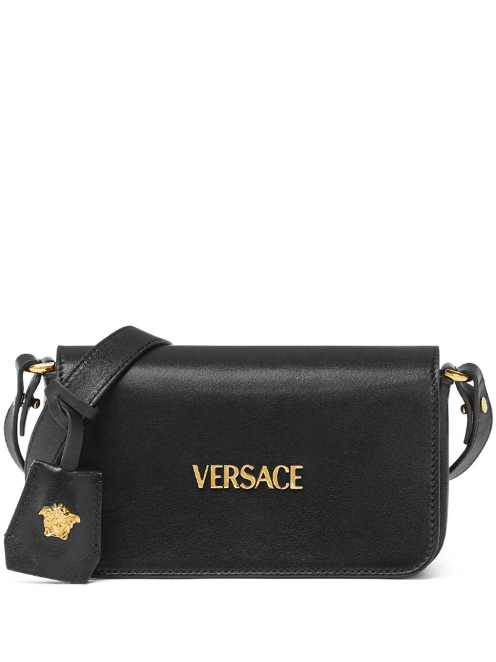Versace Logo-Lettering Shoulder Bag in Black | Lyst