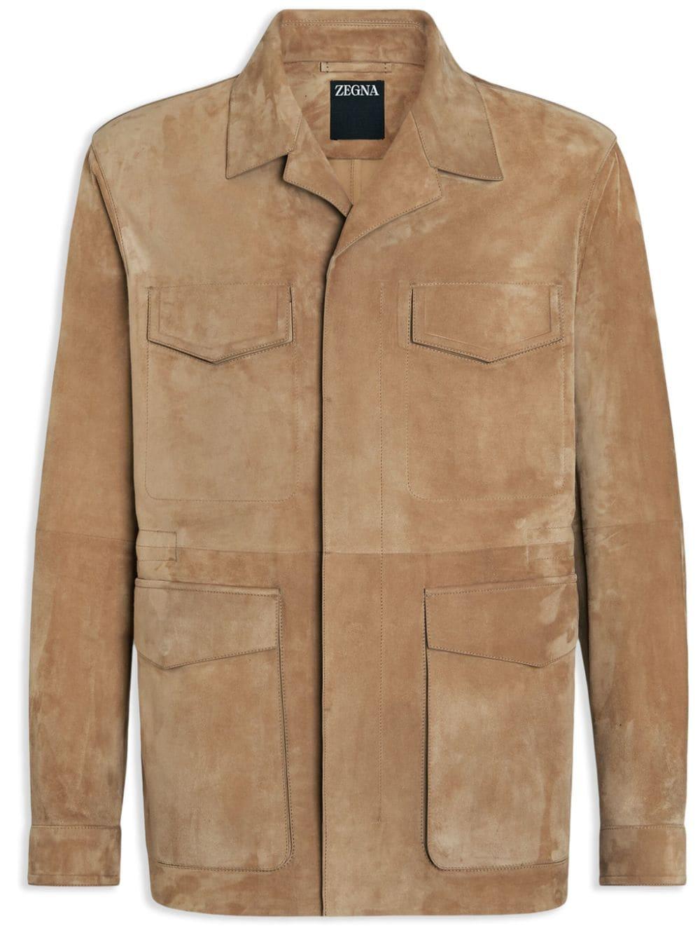 ZEGNA Suede Field Jacket in Brown for Men | Lyst