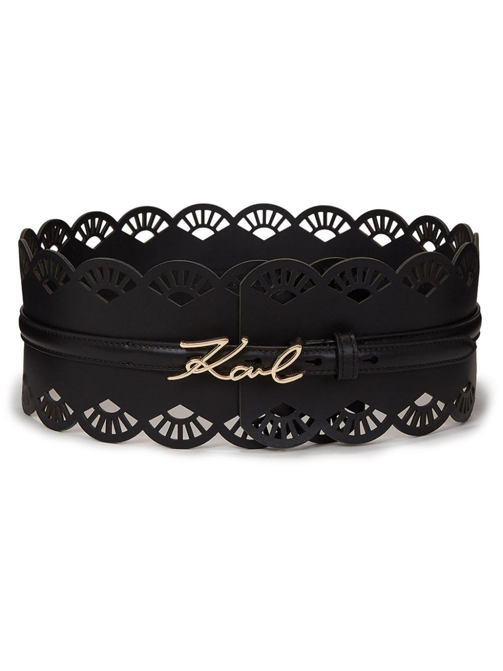 Karl Lagerfeld Signature Fan Wide Leather Belt in Black | Lyst UK