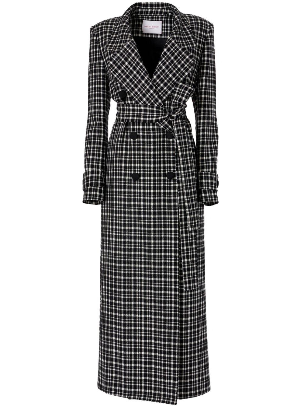 Carolina Herrera Check-Pattern Coat in Black | Lyst