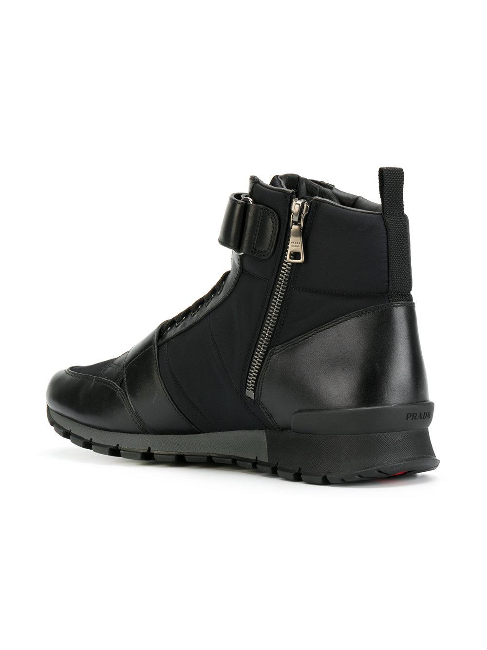 Lyst - Prada Hi-top Touch Strap Sneakers in Black for Men