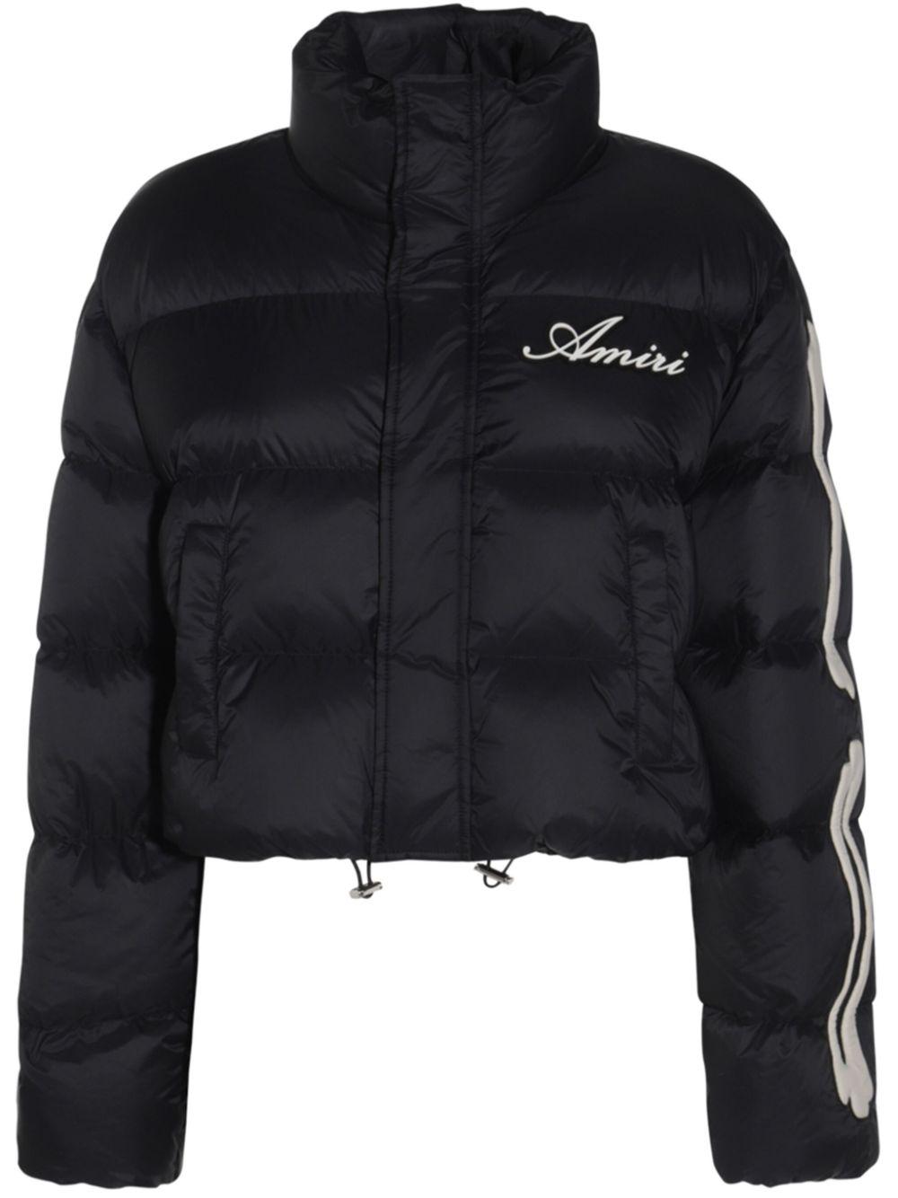 Amiri Bones Cropped Puffer Jacket in Black | Lyst